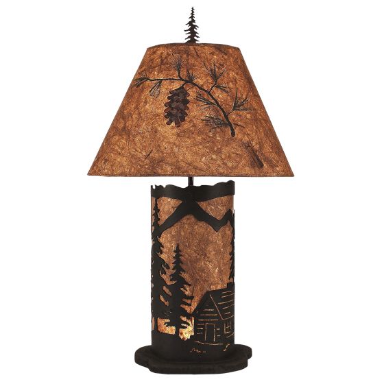 Kodiak Cabin Scene Table Lamp with Night Light