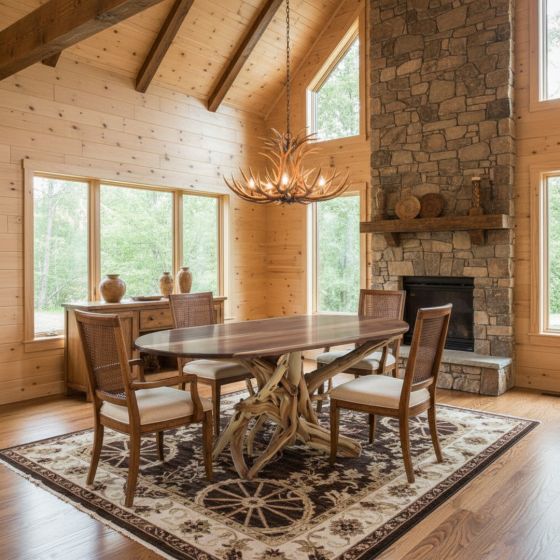 Rustic Log Dining Table with Oval Wood Top