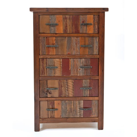 Rustic Five Drawer Reclaimed Barn Wood Chest of Drawers