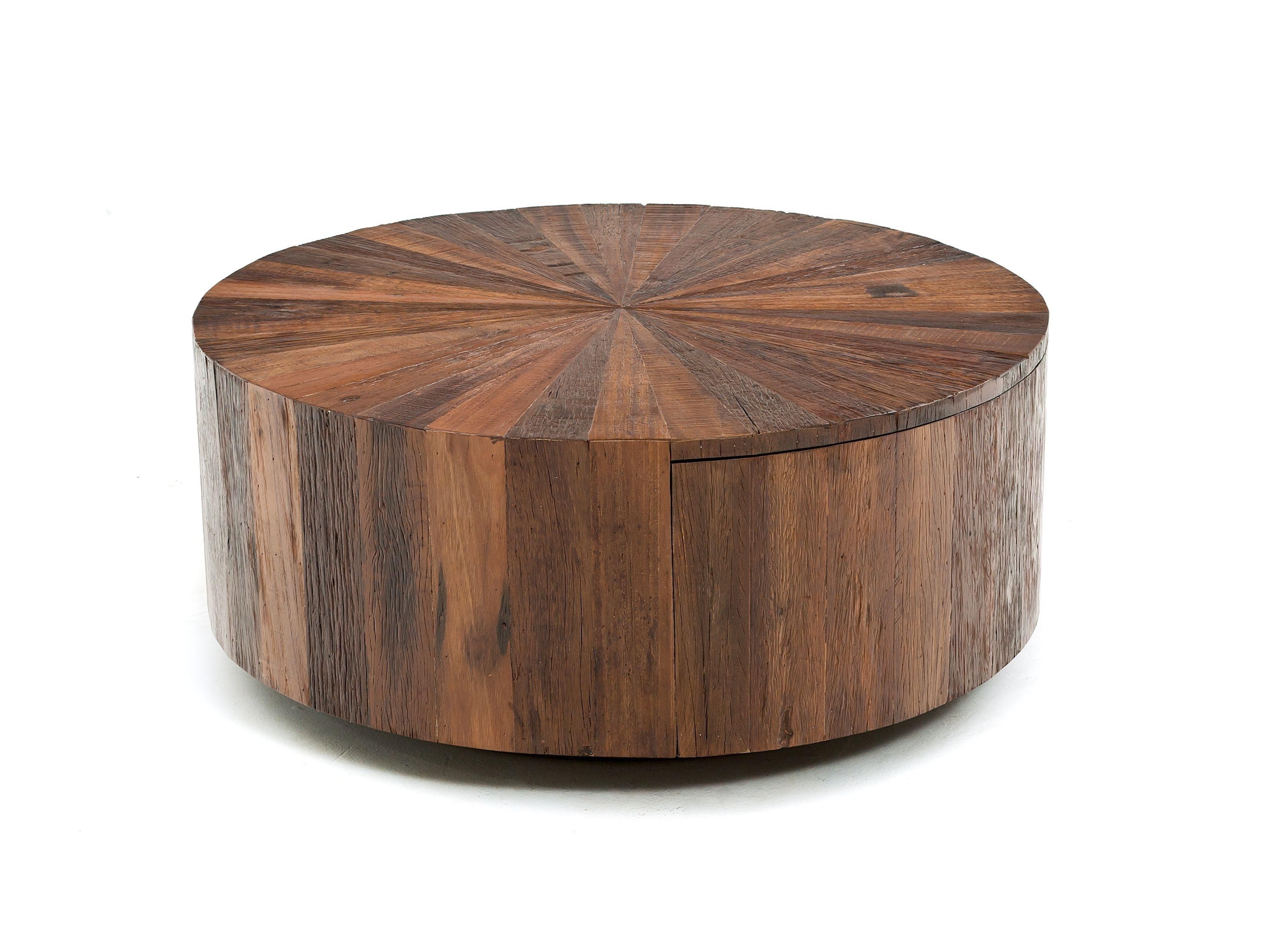 Round Rustic Chic Coffee Table with Drawer