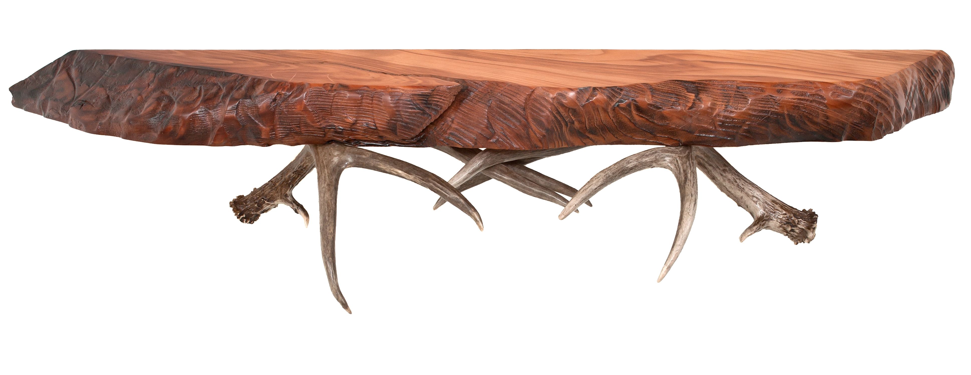 Rustic Real Wood & Antler Wall Shelf