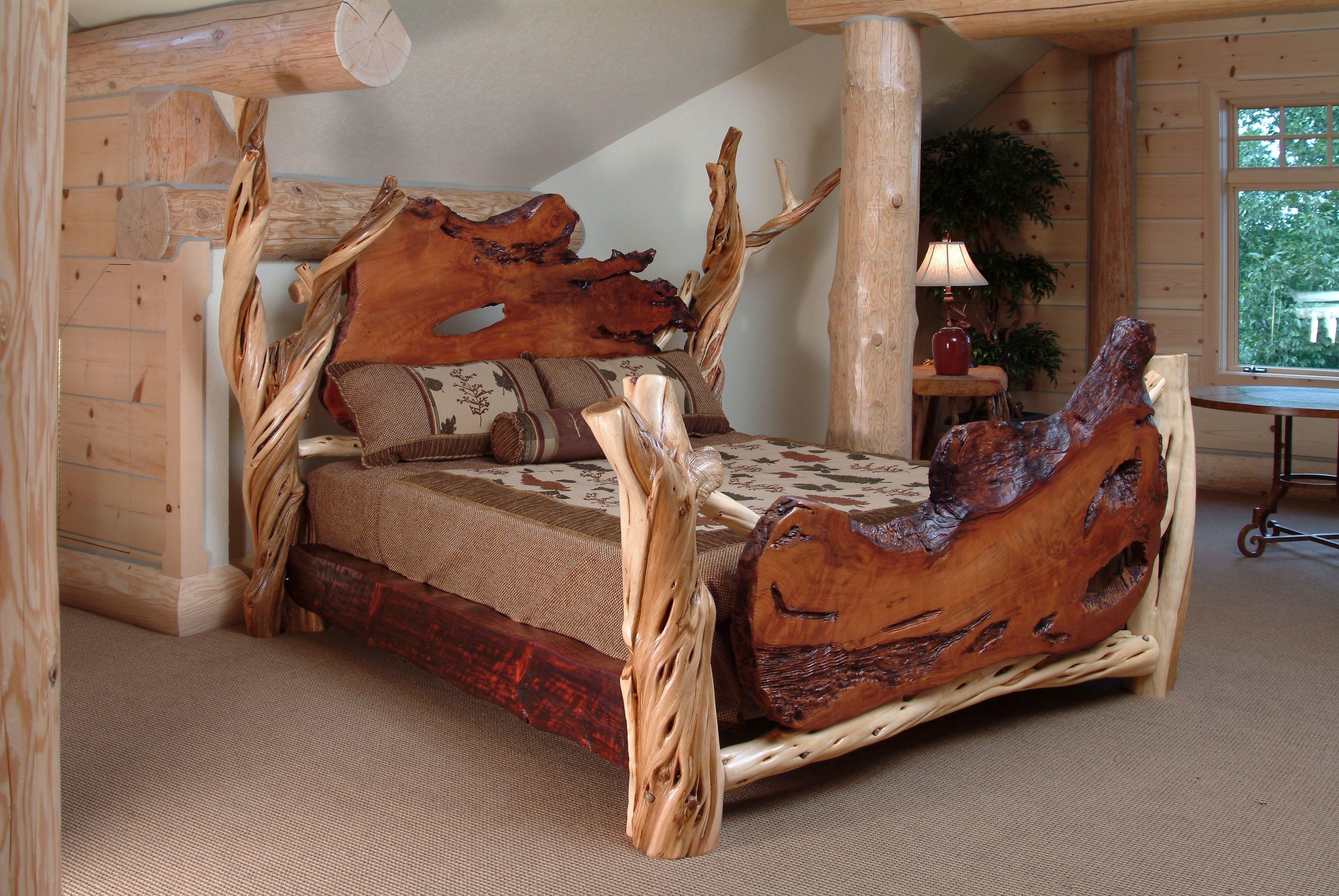 Rustic Redwood Log Bed