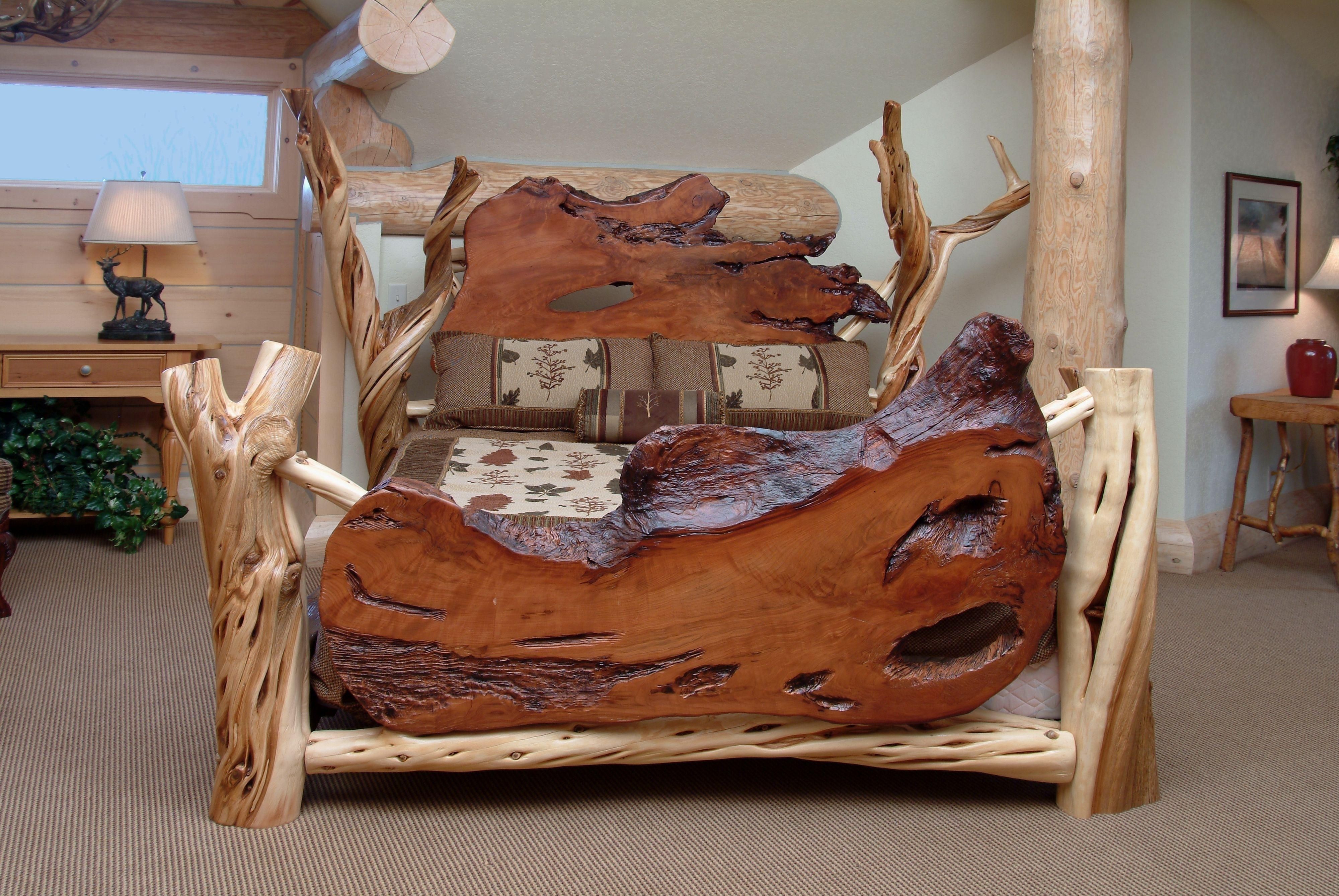 Rustic Redwood Log Bed