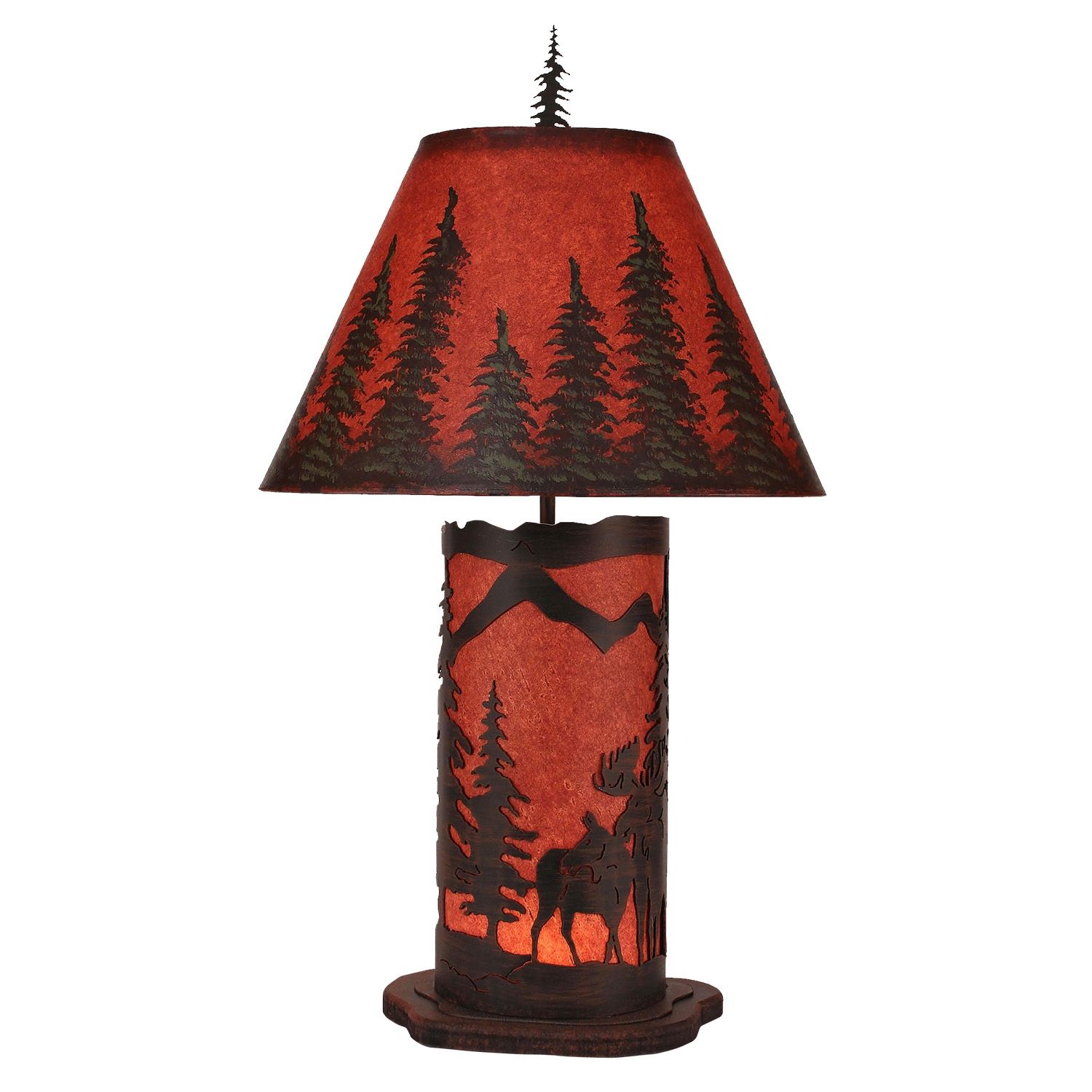 Rustic Pine Forest and Moose Table Lamp
