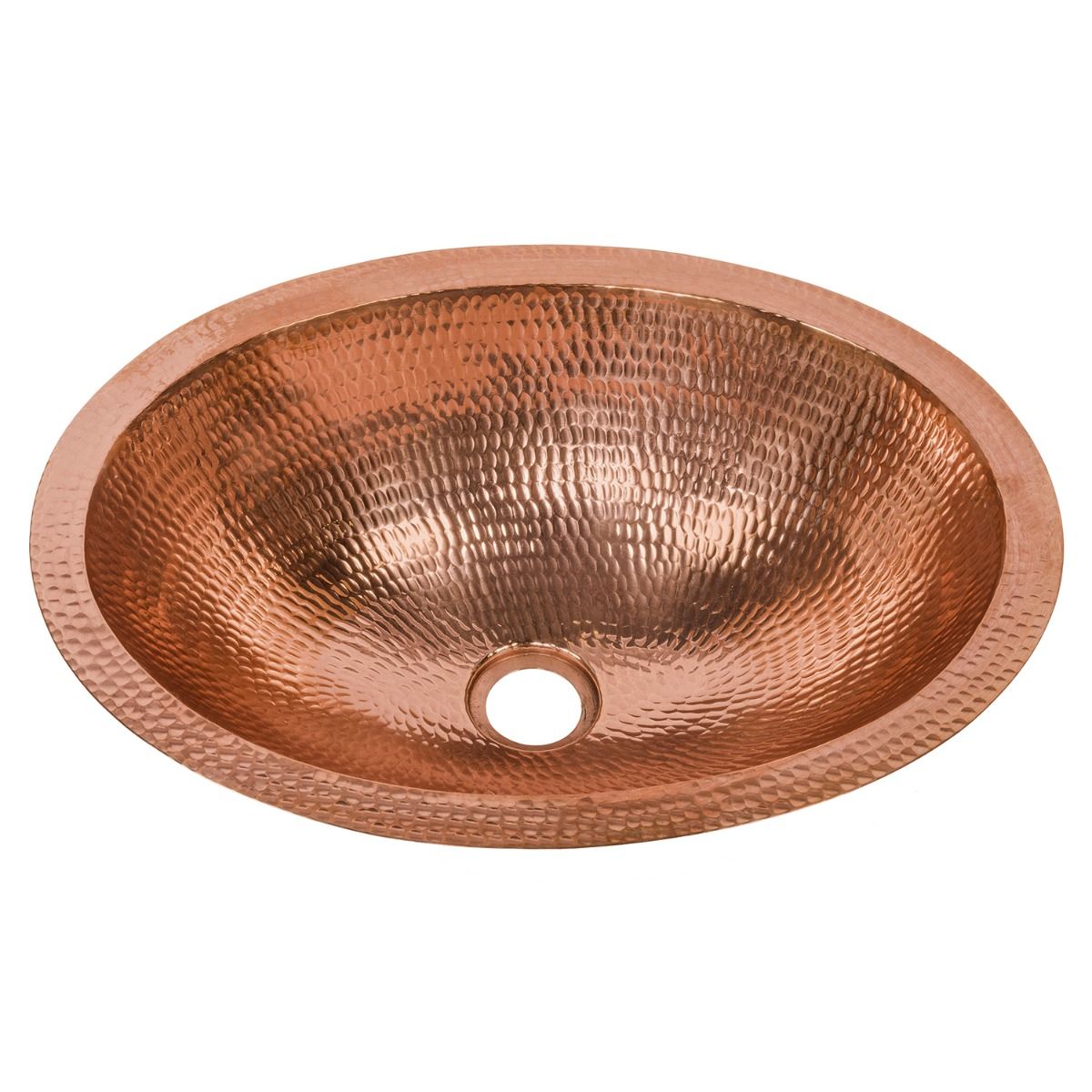 17" Oval Polished Hammered Copper Bathroom Sink