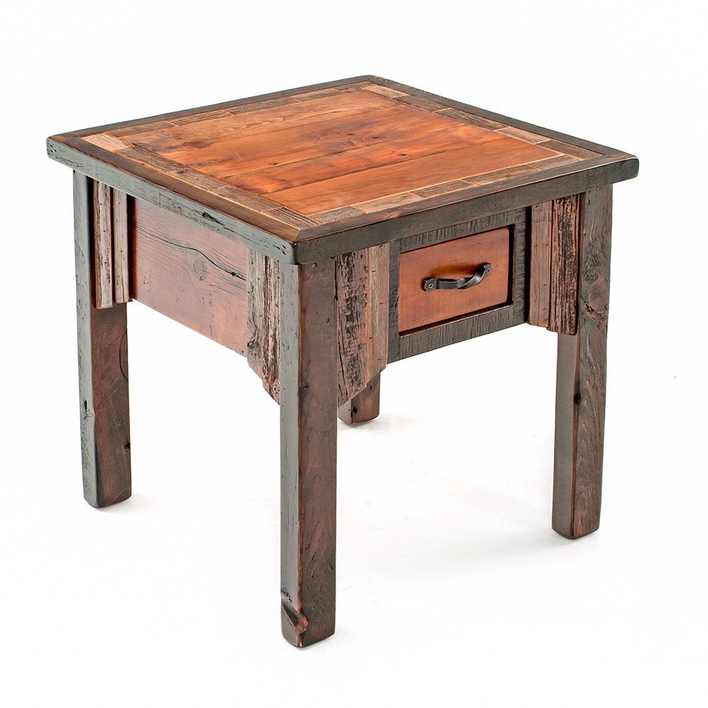Western Rustic Reclaimed Barn Wood End Side Table