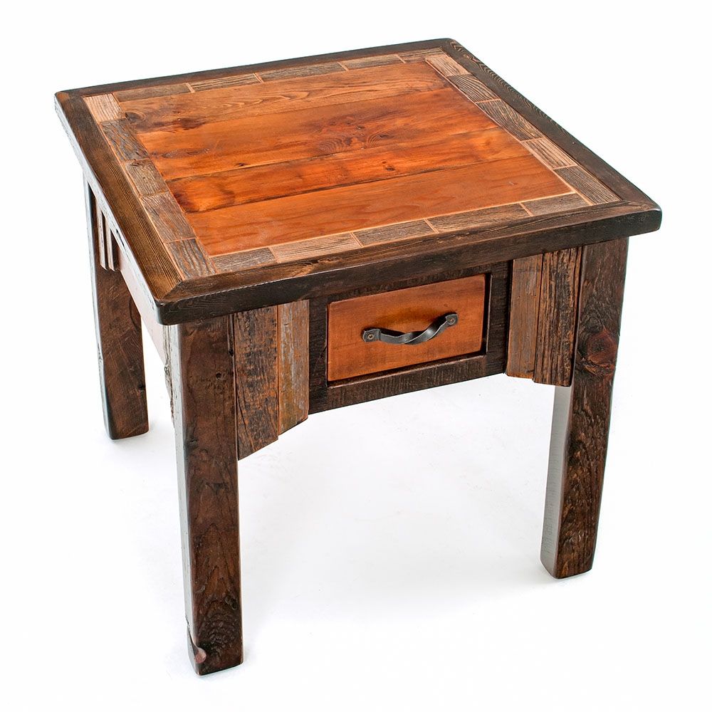 Western Rustic Reclaimed Barn Wood End Side Table
