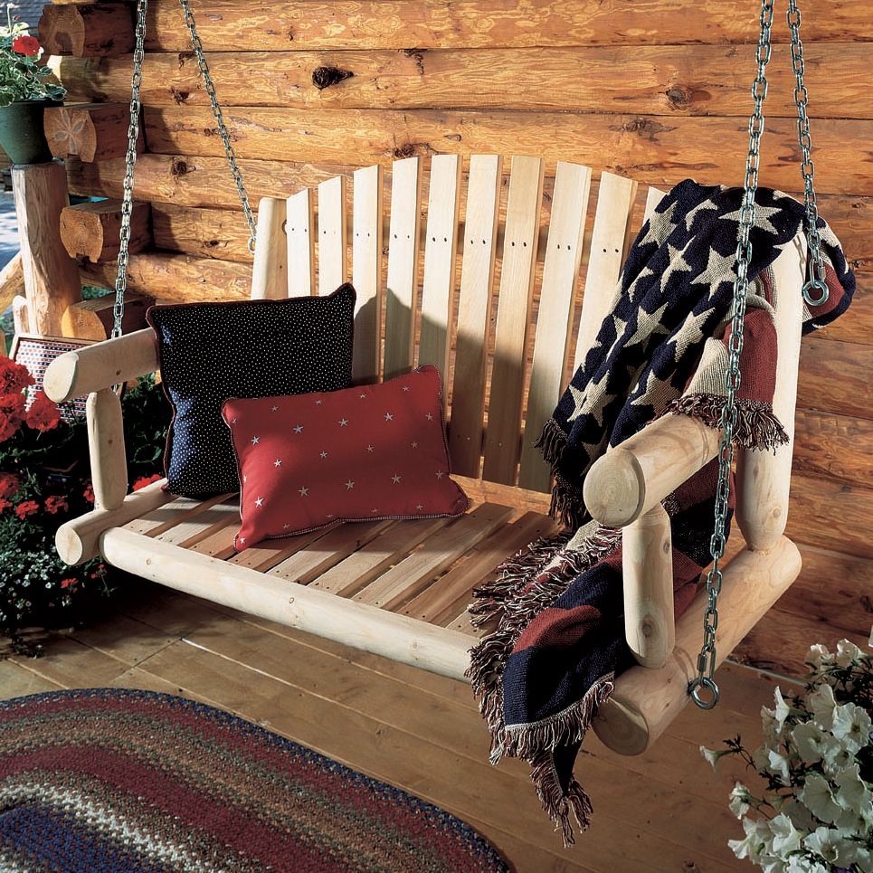 Rustic Cedar Log Porch Swing