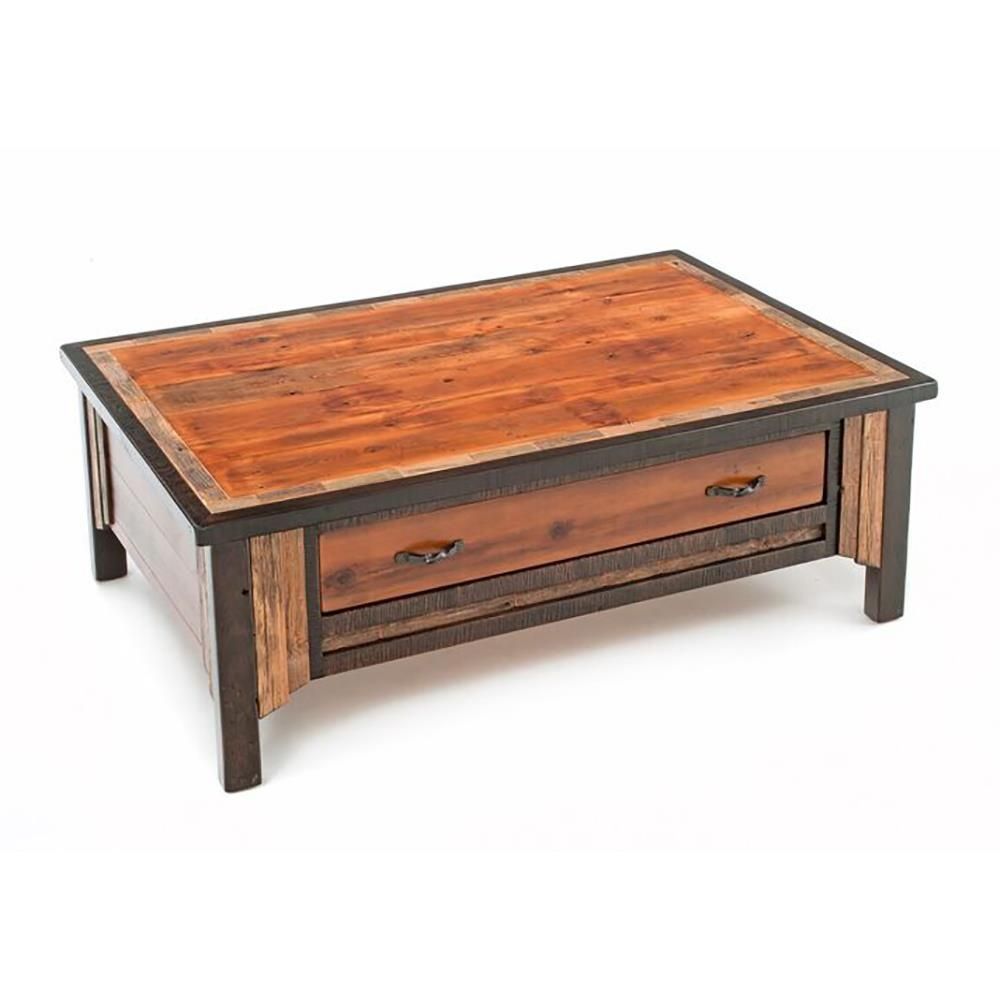 Rustic Western Reclaimed Barn Wood 1 Drawer Coffee Table