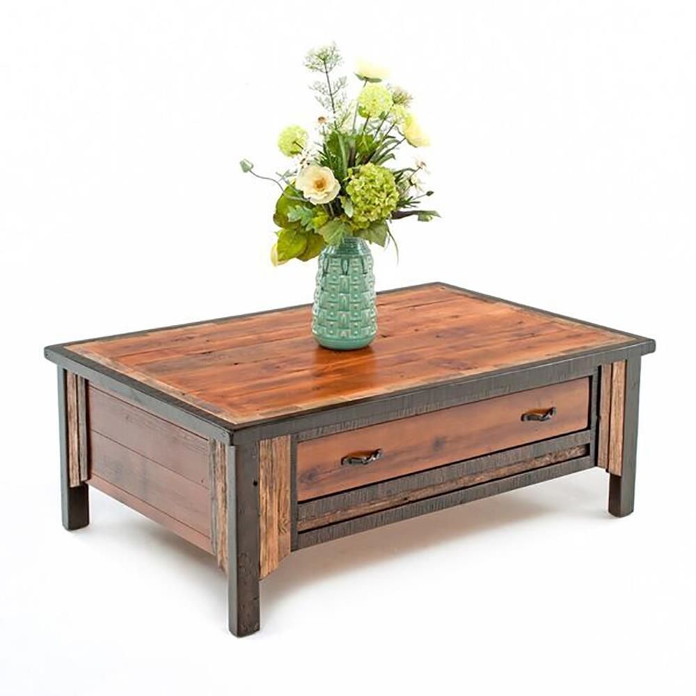 Rustic Western Reclaimed Barn Wood 1 Drawer Coffee Table