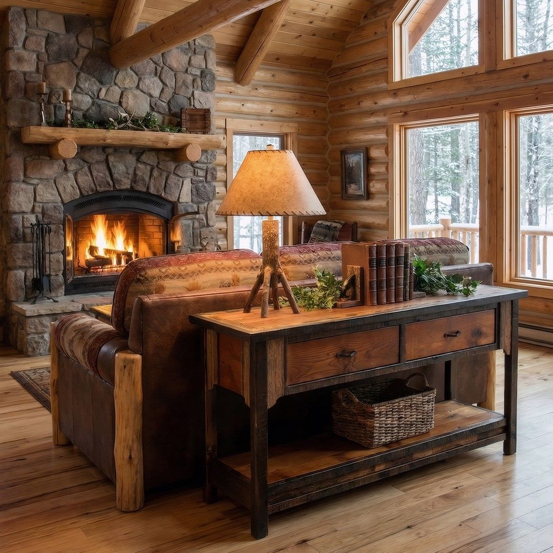 Rustic Western Reclaimed Barn Wood 2 Drawer Sofa Table with Shelf