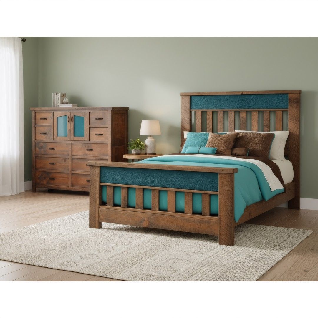 Rustic Ranchero Spindle Leather Panel Bed
