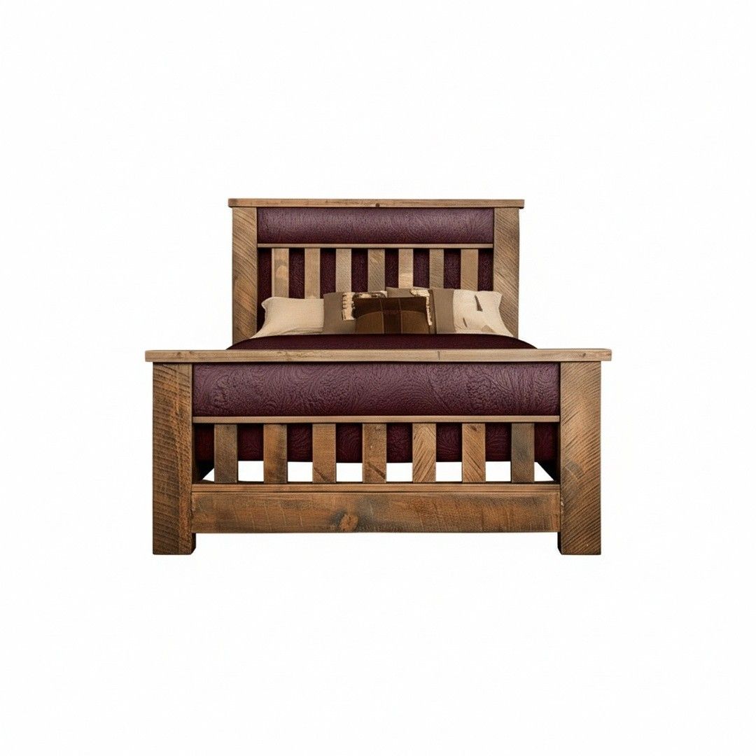 Rustic Ranchero Spindle Leather Panel Bed