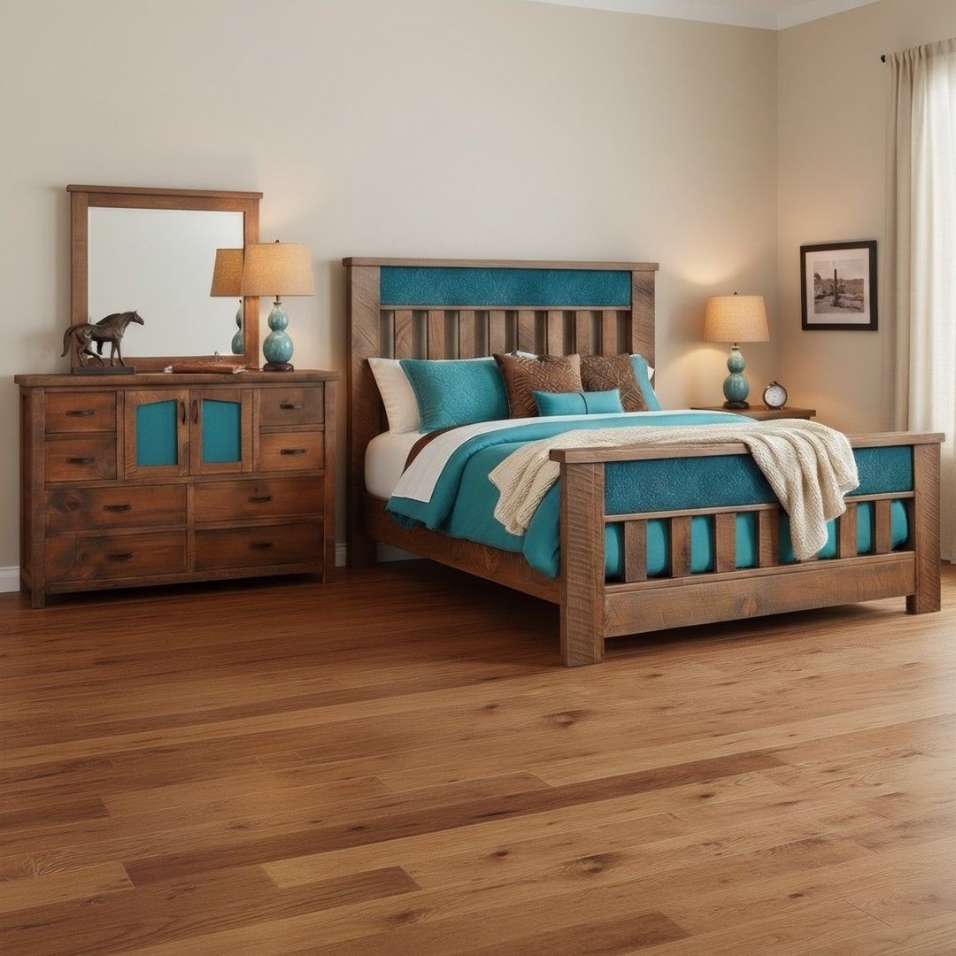 Rustic Ranchero Spindle Leather Panel Bed