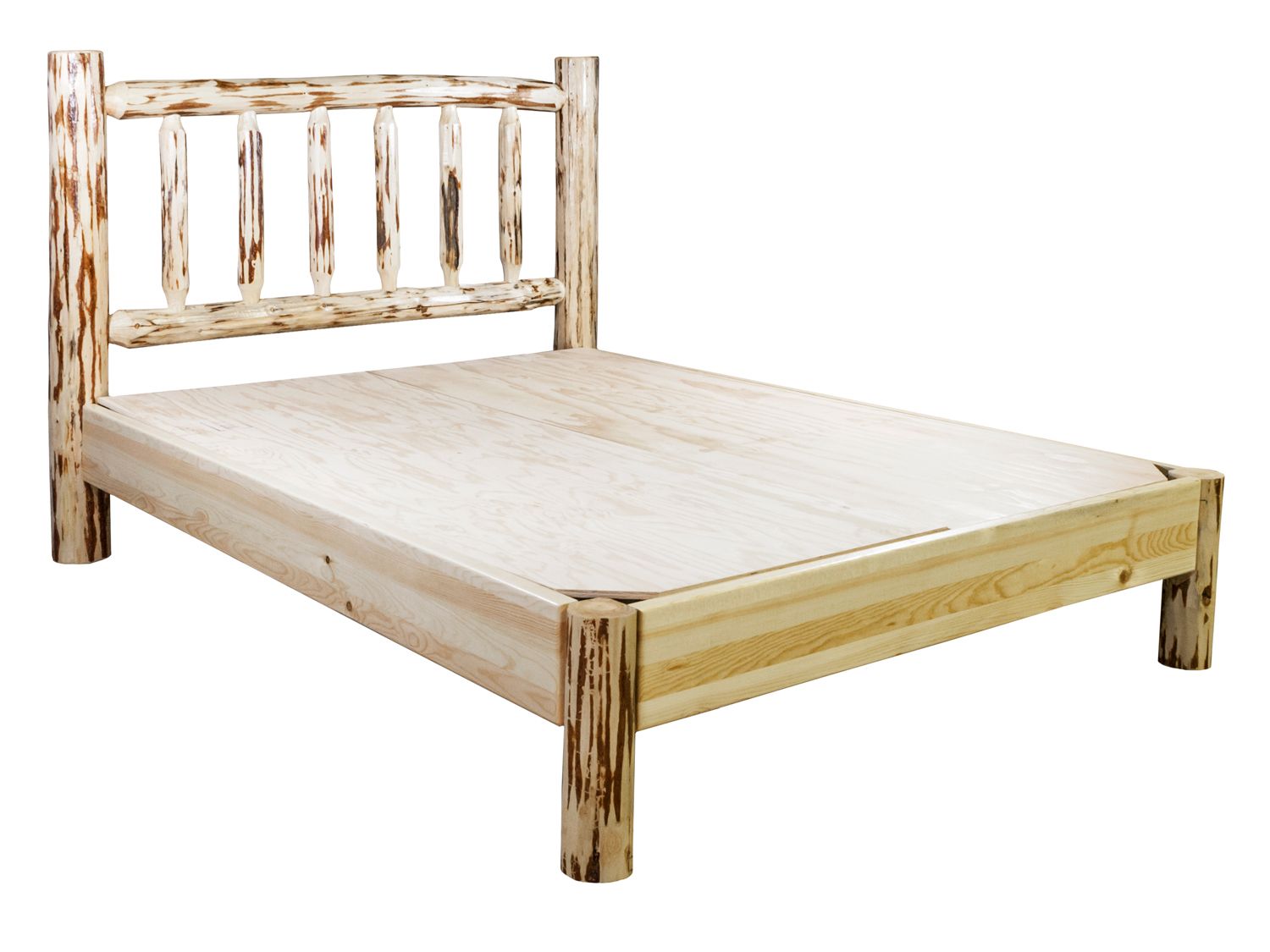 Rustic Pine Log Platform Bed