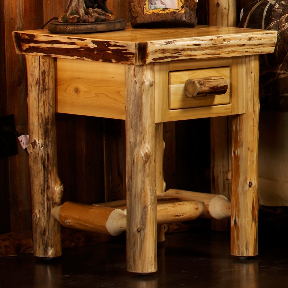 Rustic One Drawer Cedar Log Nightstand