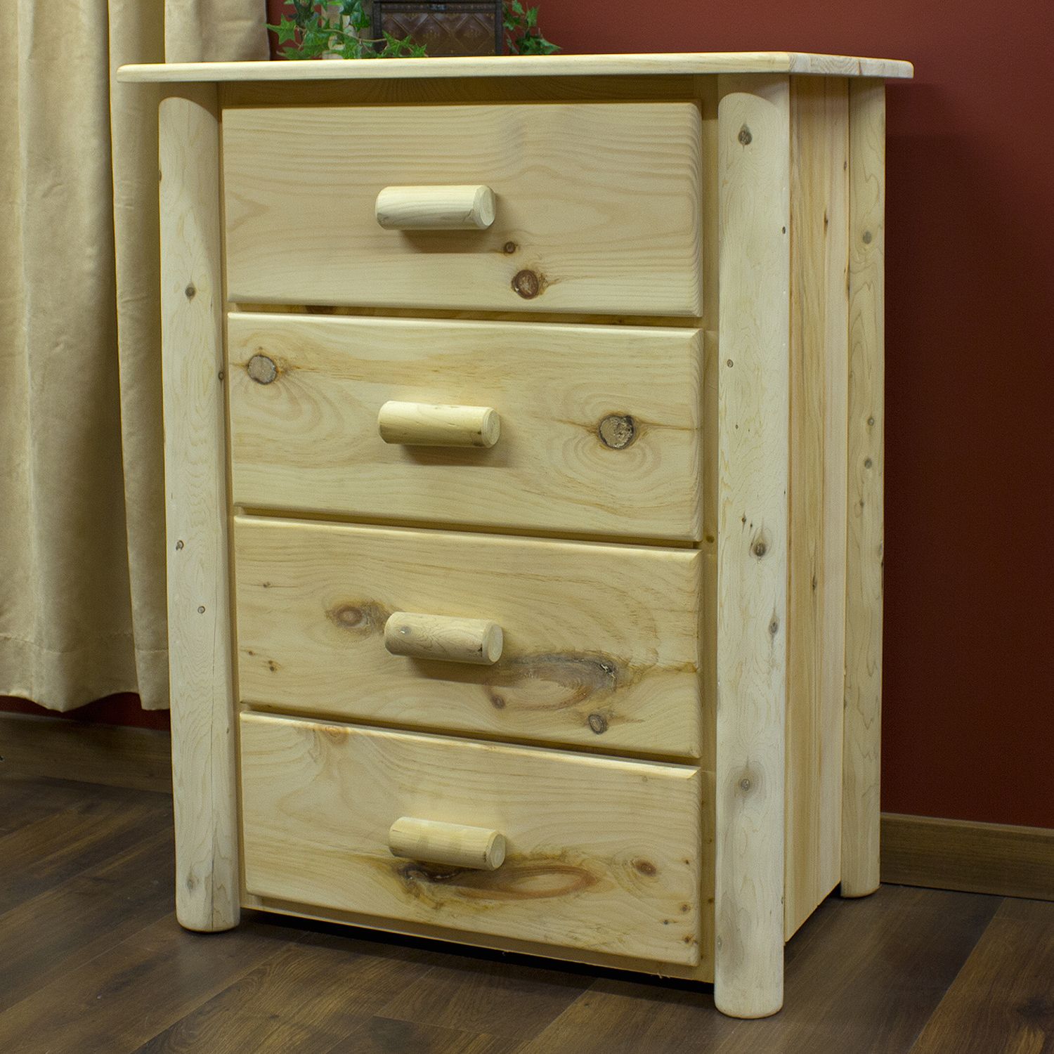 Rustic Four Drawer Cedar Log Chest of Drawers