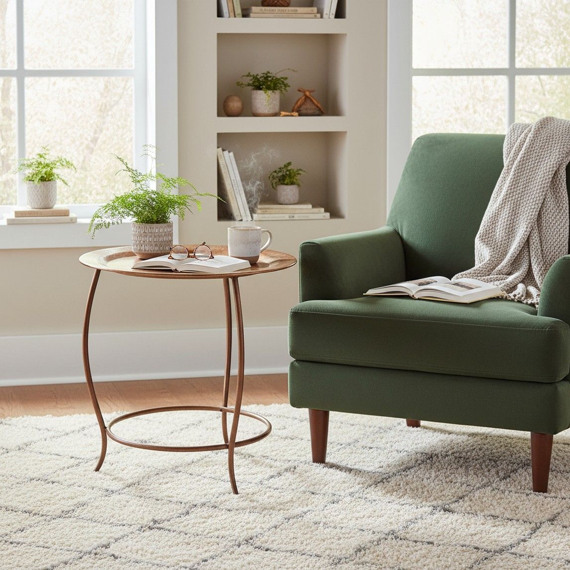 Appalachian Hammered Copper Round Tray Accent Table