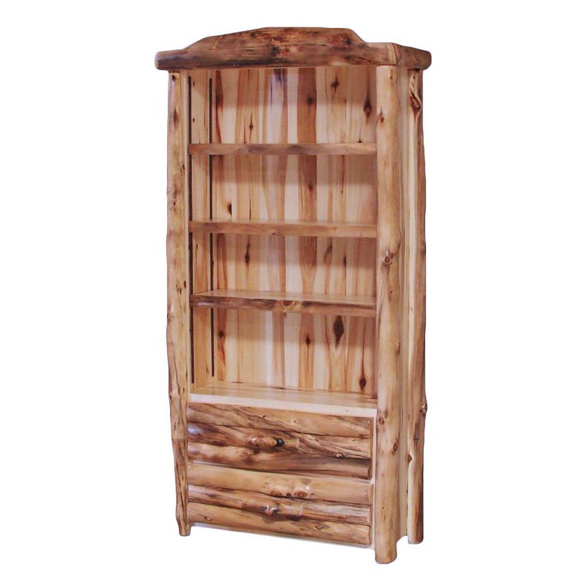 Rustic Aspen Log Bookcase with Drawers