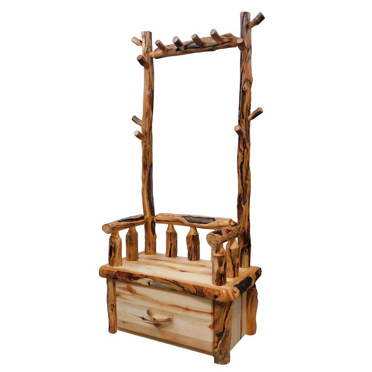 Beartooth Aspen Log Hall Tree Bench