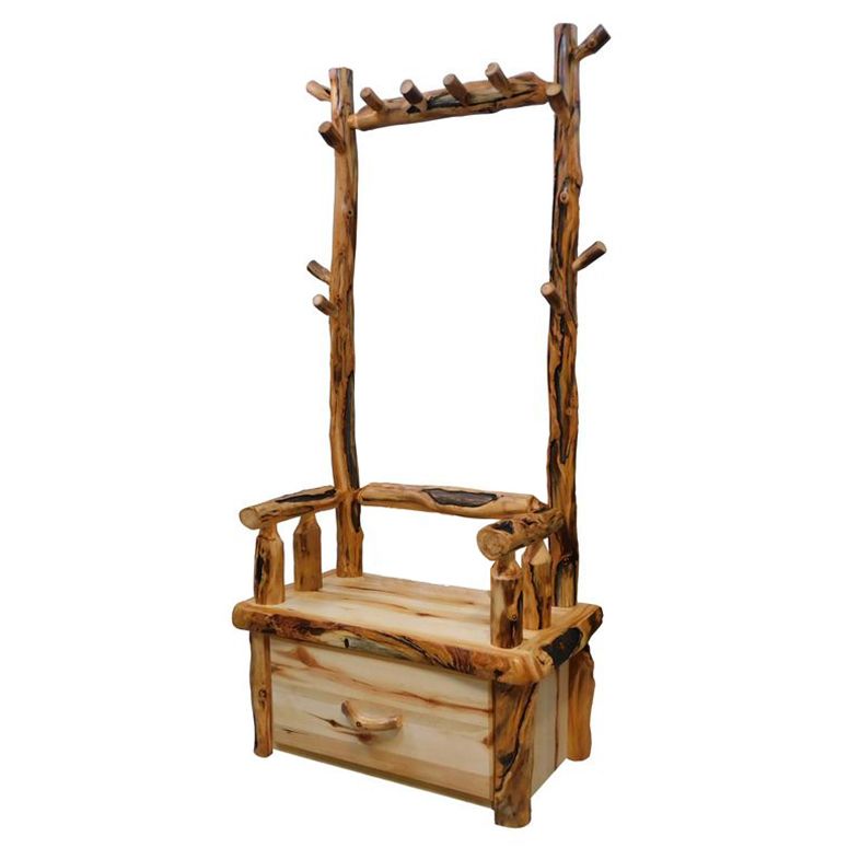 Beartooth Aspen Log Hall Tree Bench