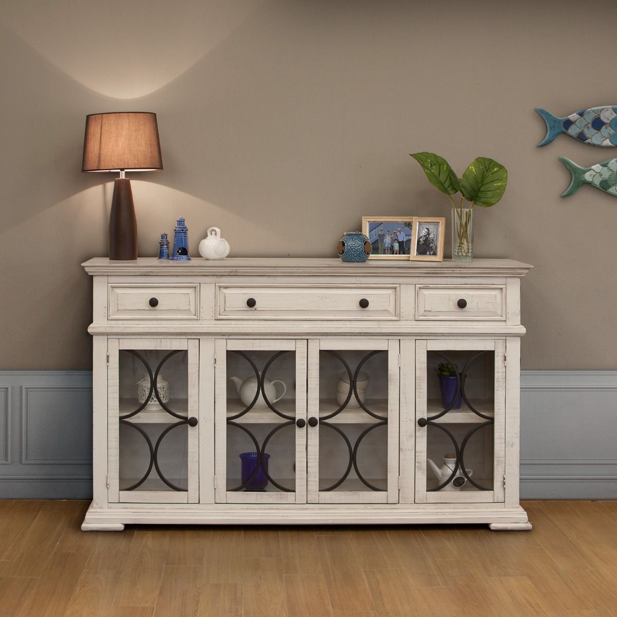 Bonanza Ivory 4 Door Natural Wood Console