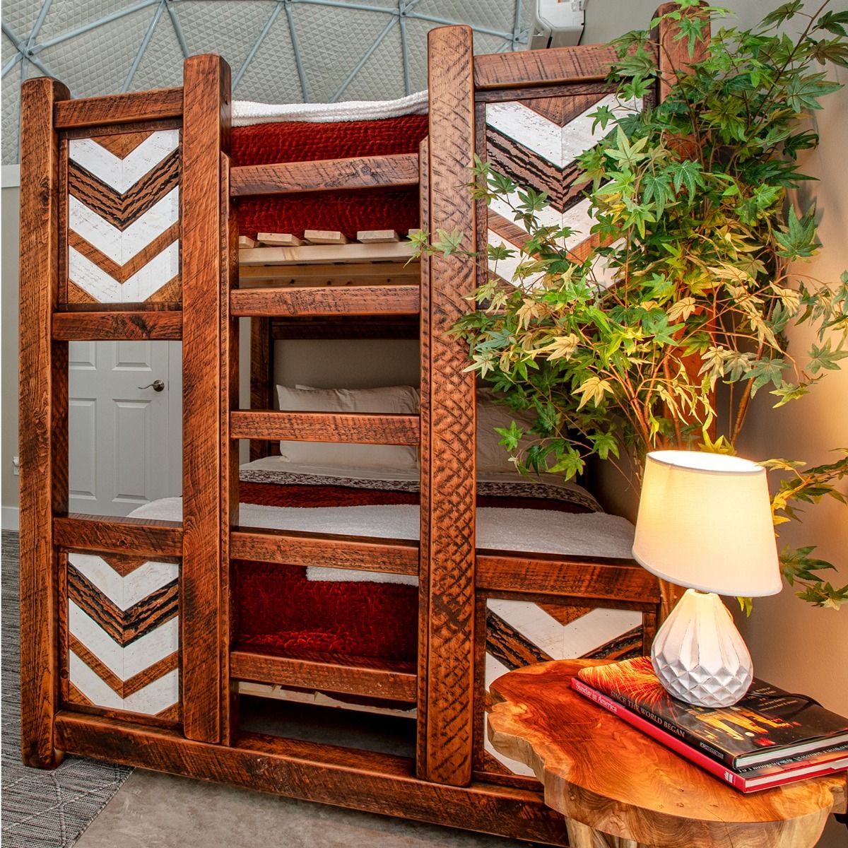 Unique Barnwood Bunk Bed with Chevron Design