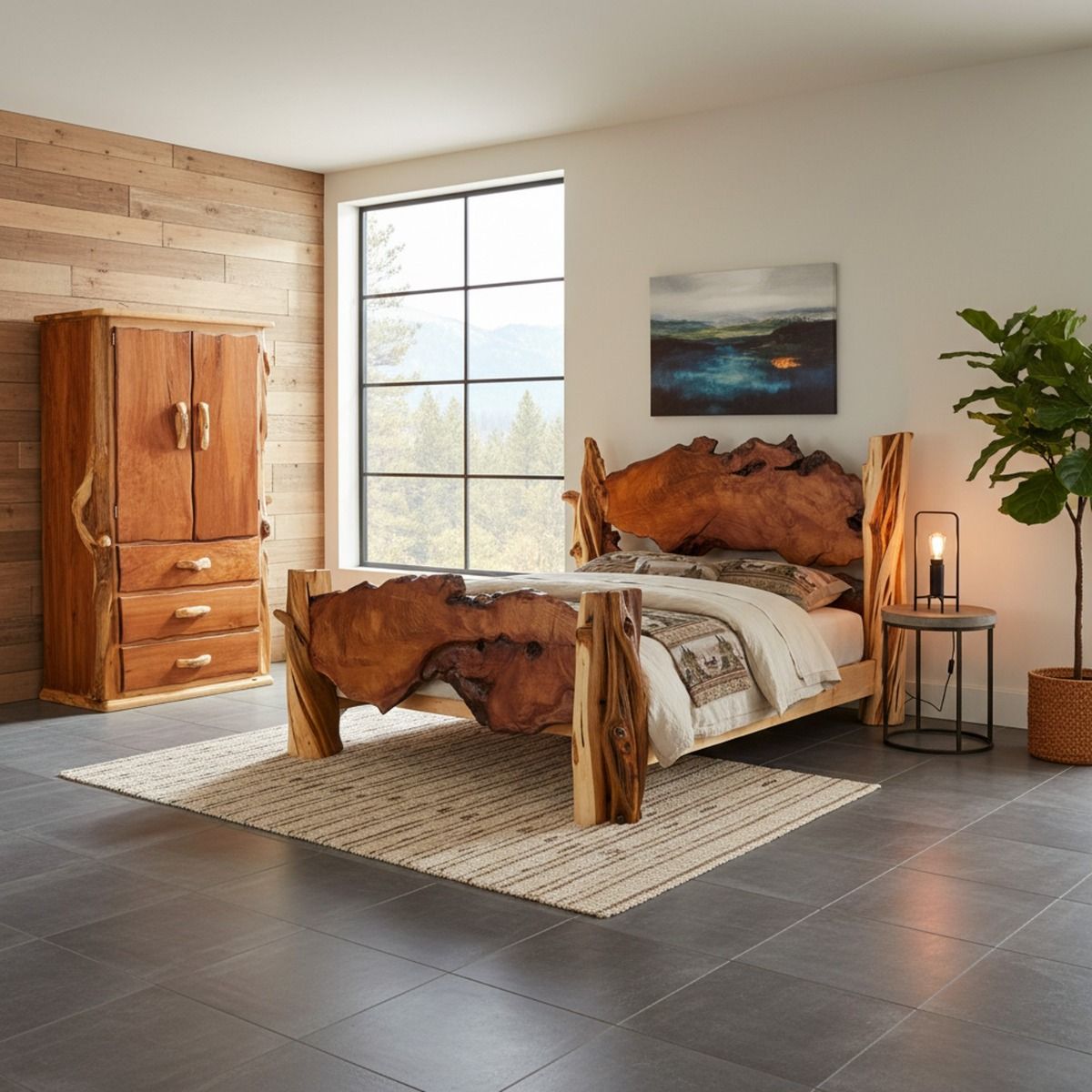 rustic solid wood bed frame