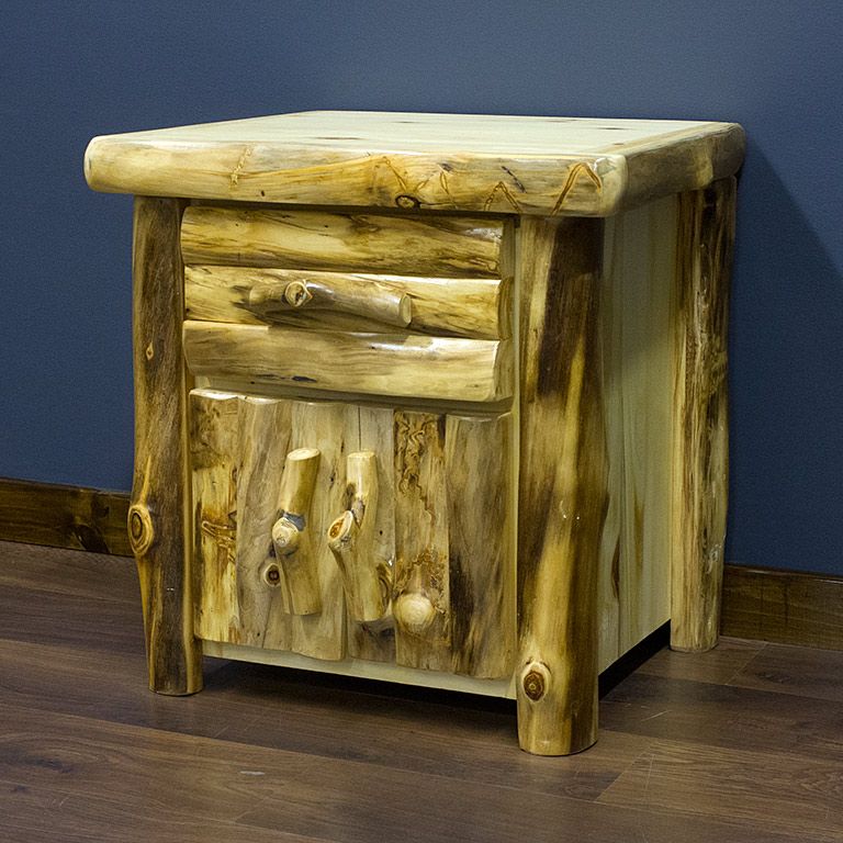 Rustic Enclosed Aspen Log Nightstand