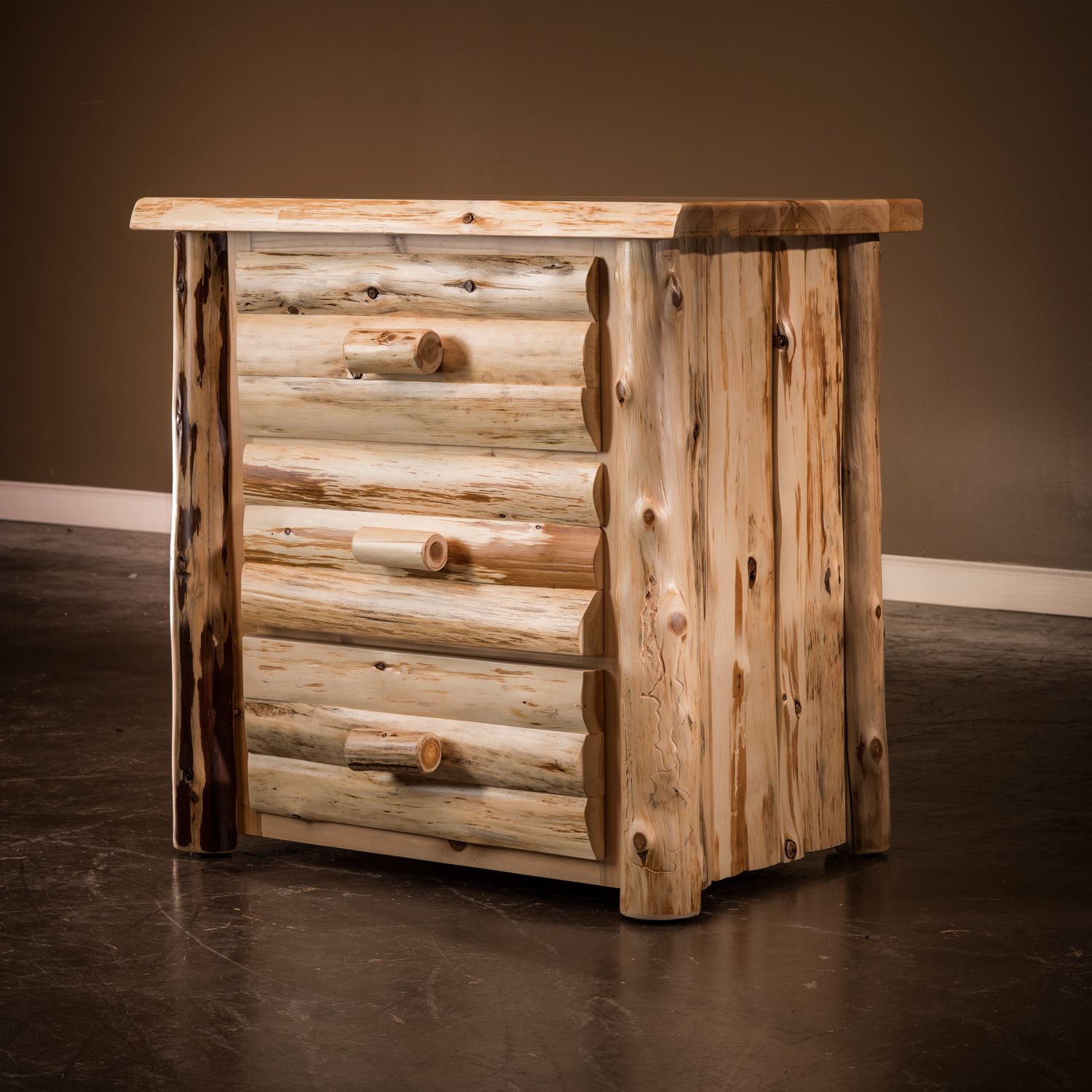 Rustic Three Drawer Cedar Lake Log Chest of Drawers