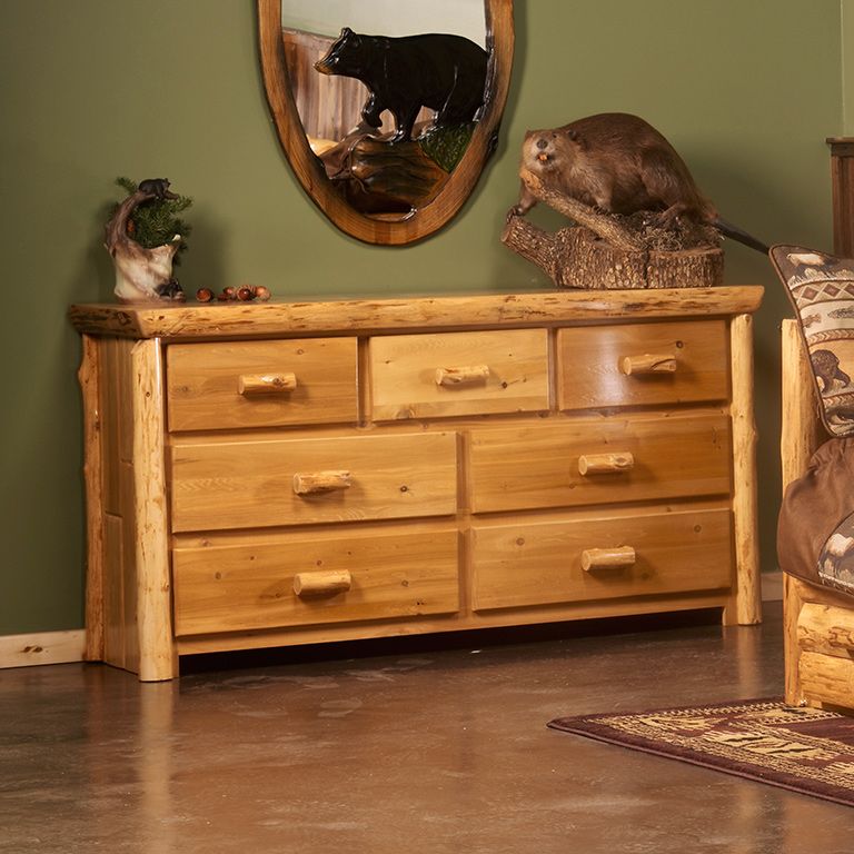 Rustic Furniture Seven Drawer Cedar Log Dresser