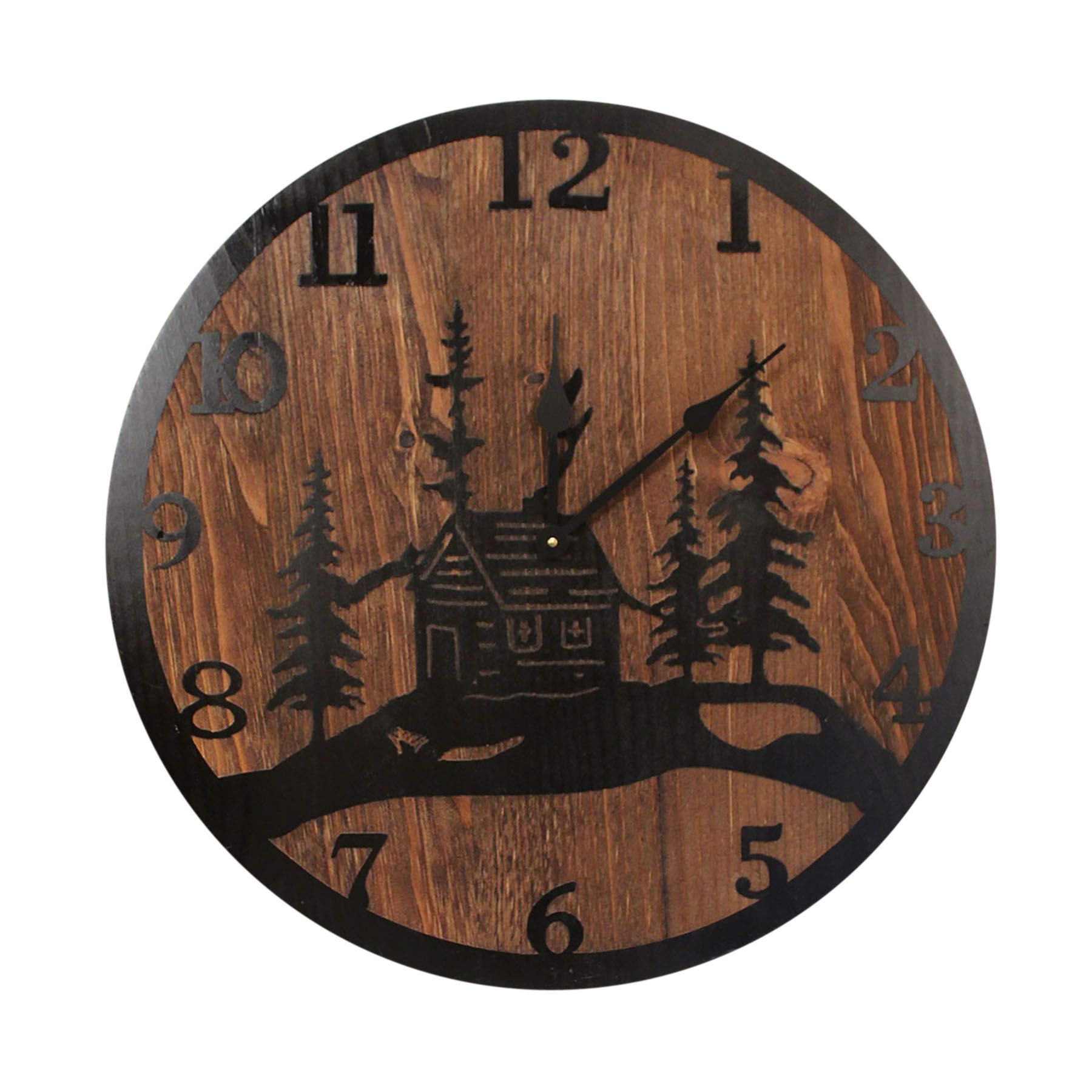 Rustic Stained Wood Round Wall Clock