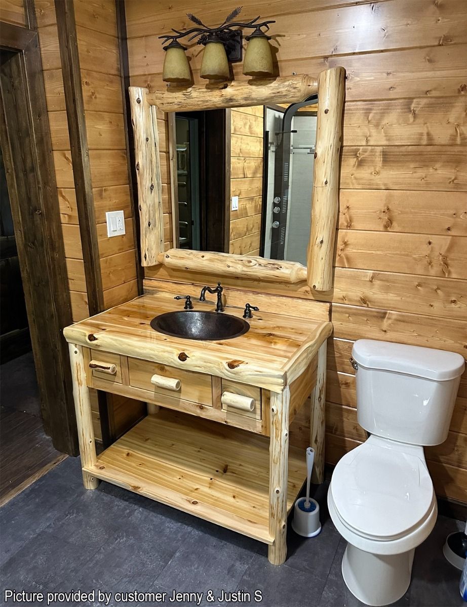 Rustic Cedar Open Bathroom Vanity