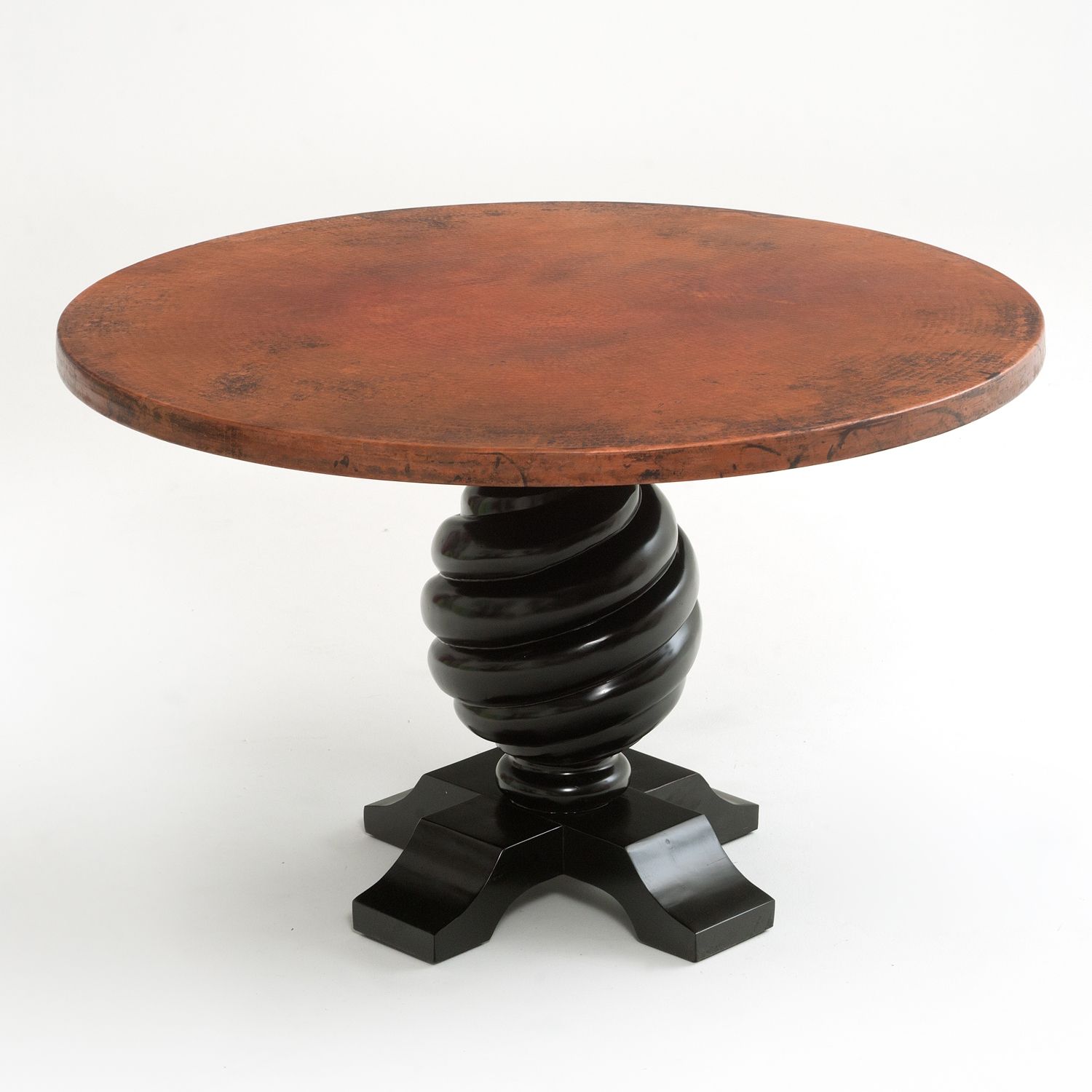 Round Copper Dining Table with Twisted Pedestal Base