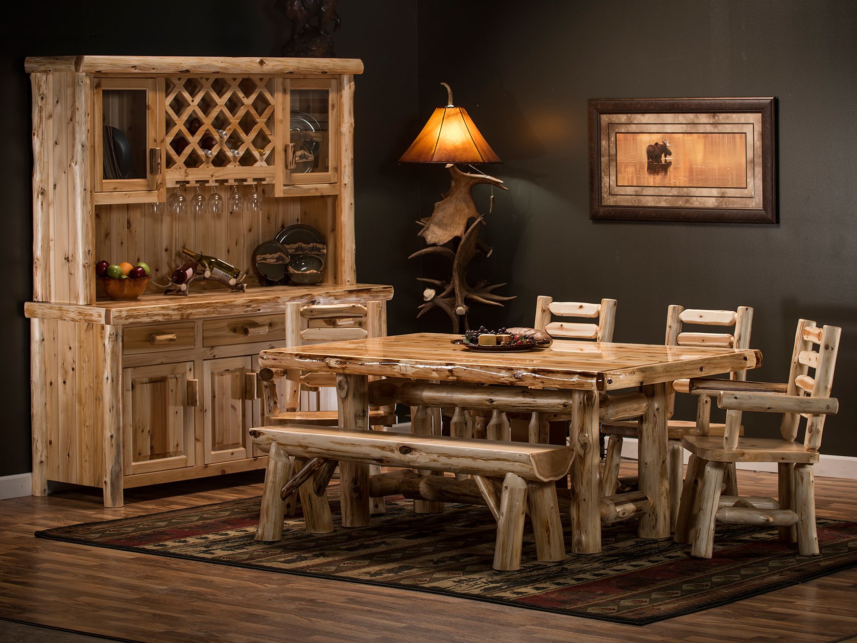 Cedar Lake Cabin Rustic Log Buffet and Hutch