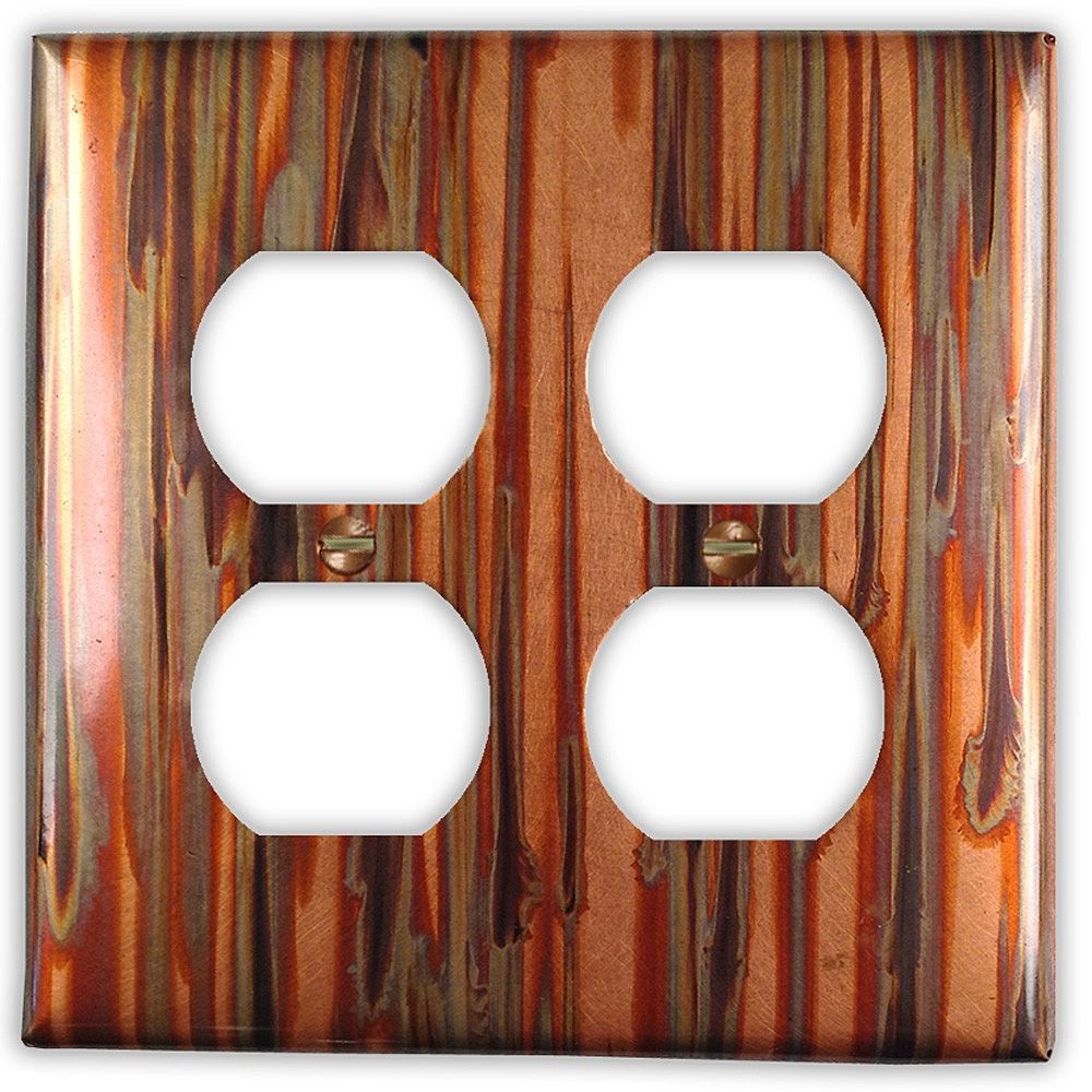 Vertical Enchantment Double Outlet Copper Switch Plate Encvcop2O