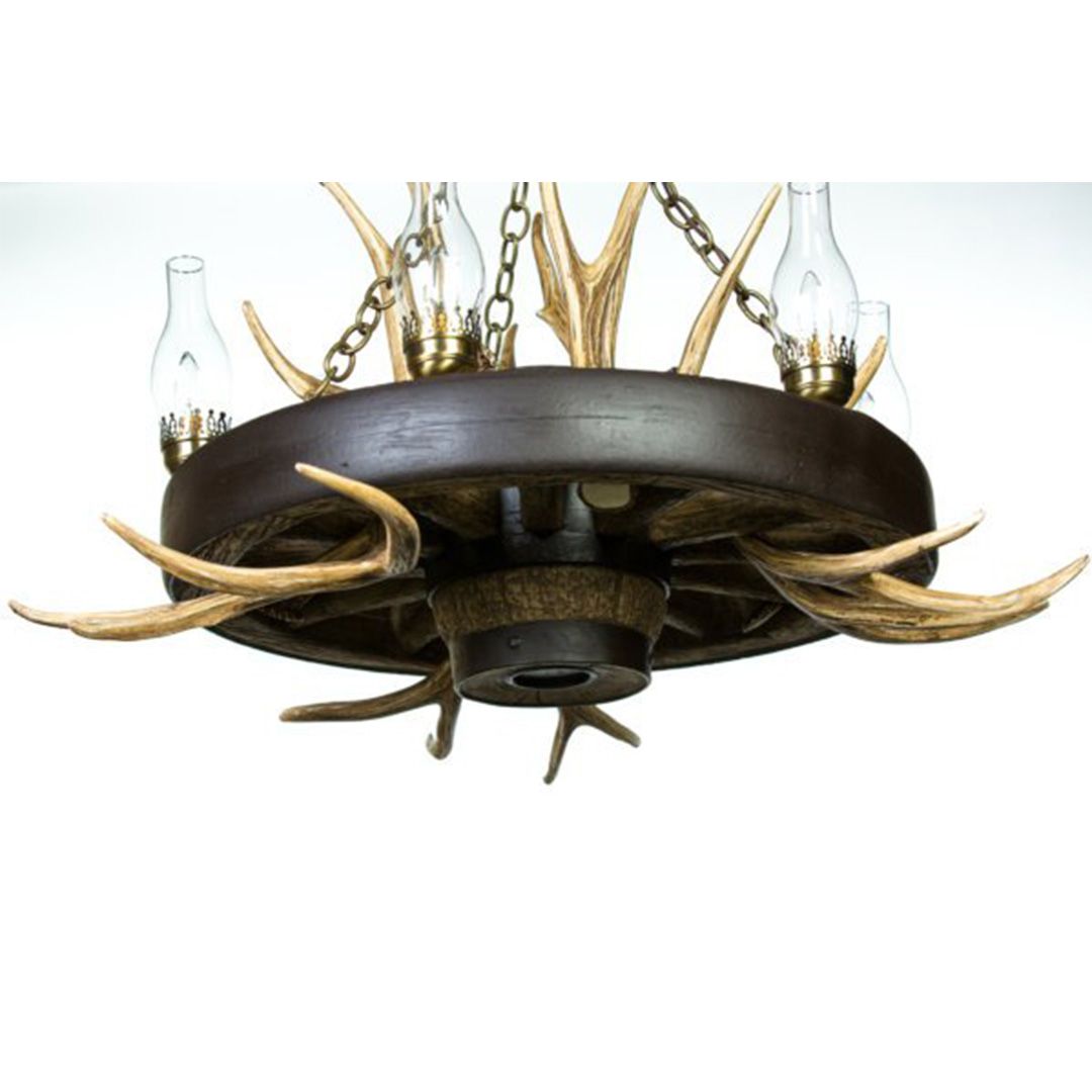 Wagon Wheel Faux Mule Deer Antler Chandelier