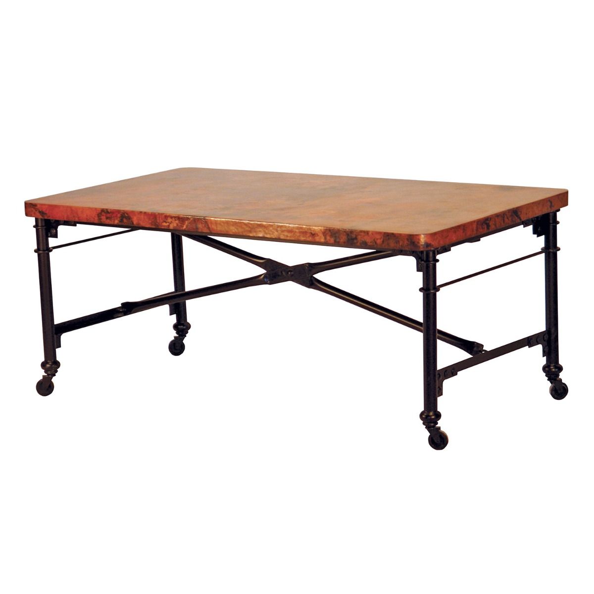 Factory Hammered Copper Wheeled Dining Tables