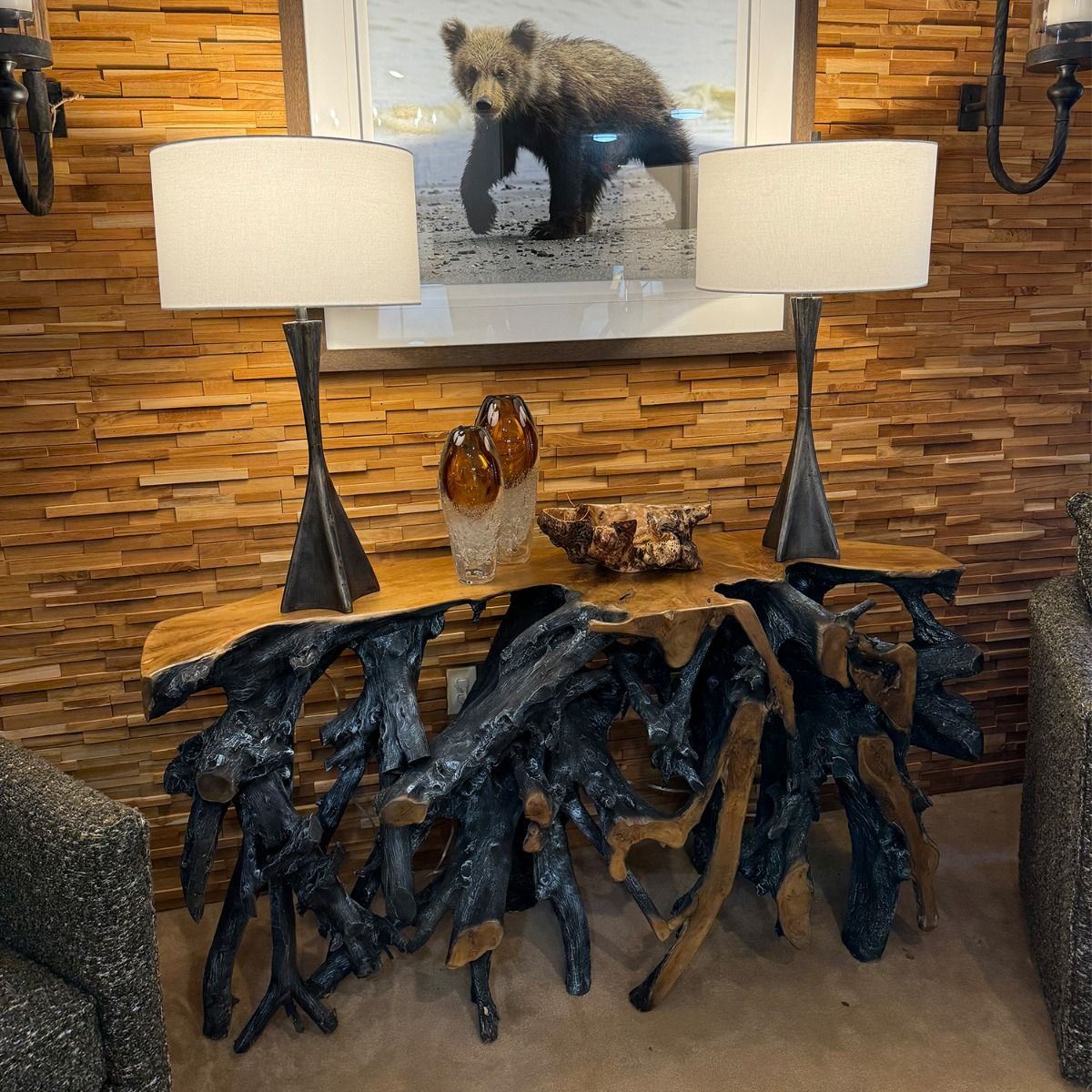 Aged-Charcoal Root Console Table