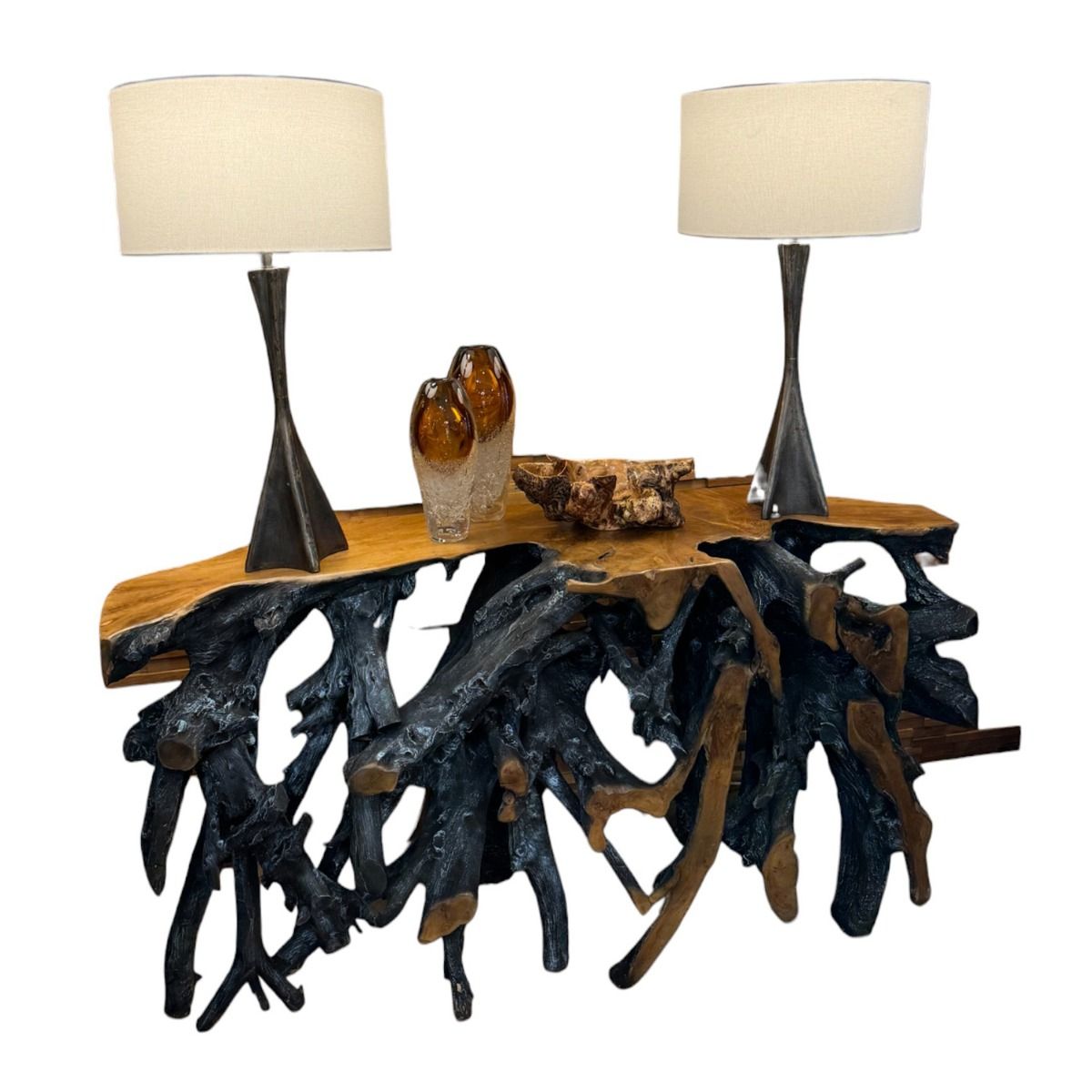 Aged-Gray Root Console Table