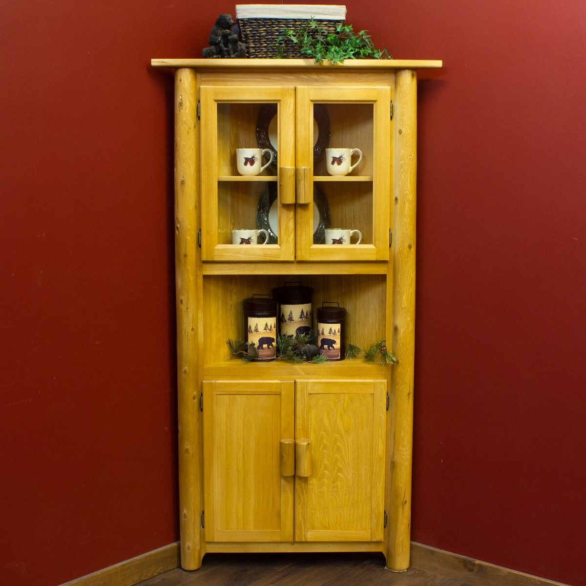 pine wall corner cabinet