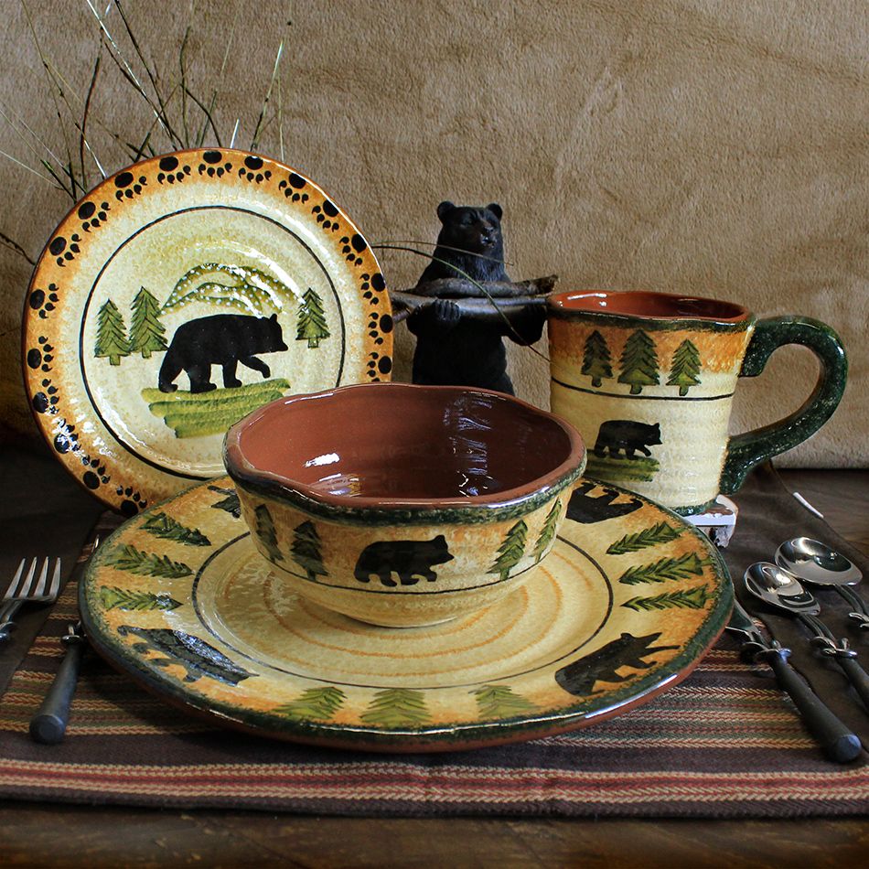 Bear 16pc Rustic Dinnerware Set