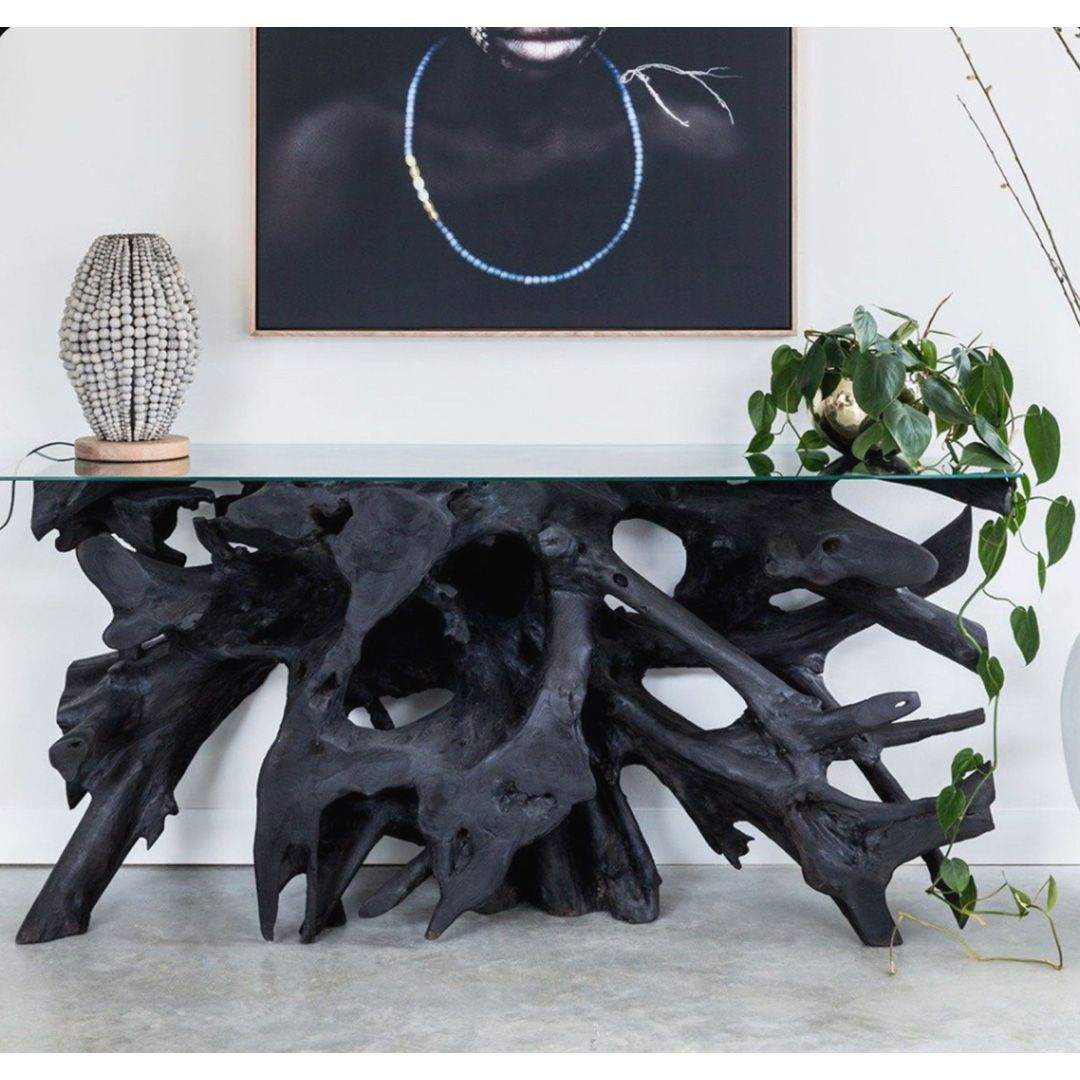 Urban Rustic Ebony Teak Root Console Table