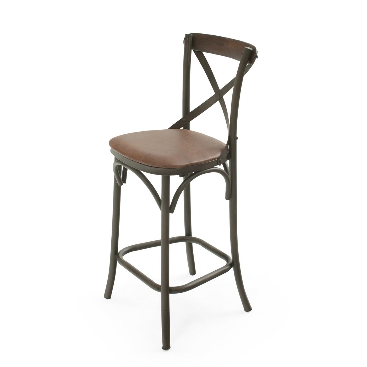 Rustic Iron Bar & Counter Stools with Leather Seat
