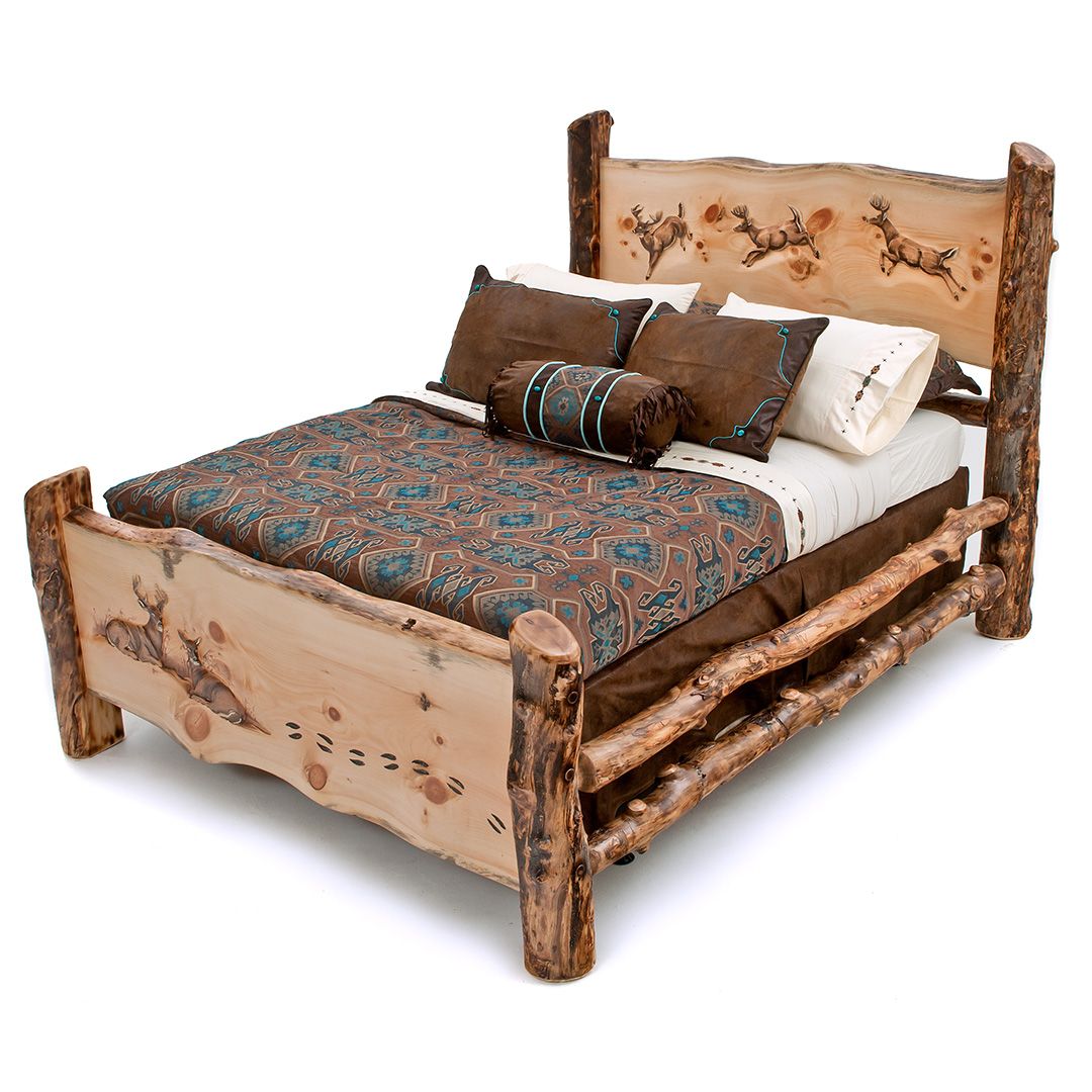 Carved Aspen Rustic Leaping Buck Bed