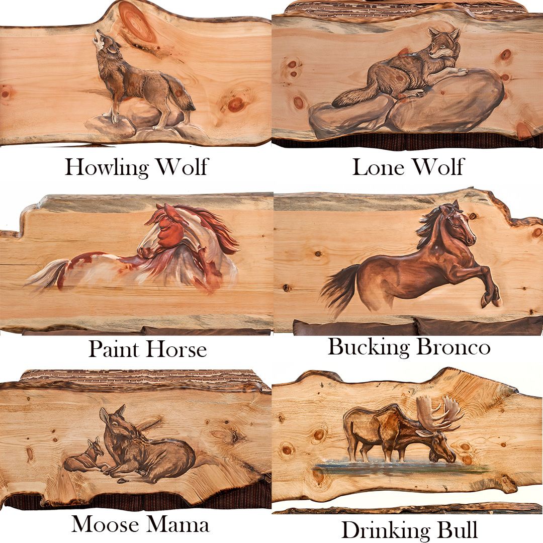 Hand-carved Rustic Aspen Moose Drinking Aspen Log Bed