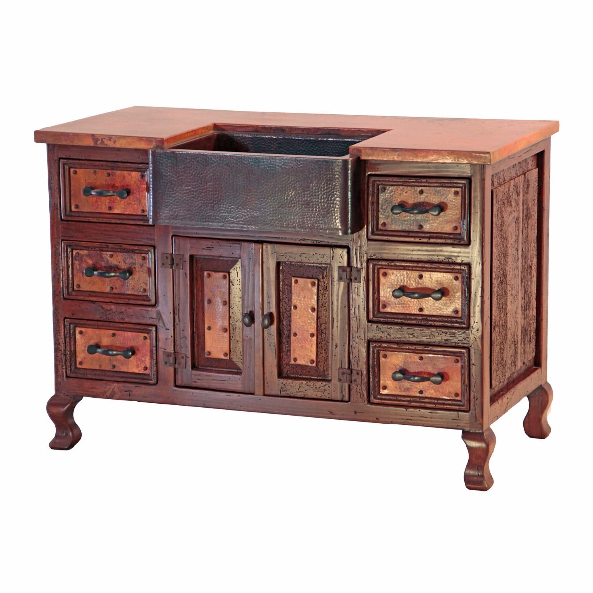 Copper Six Drawer Vanity with Farmhouse Sink
