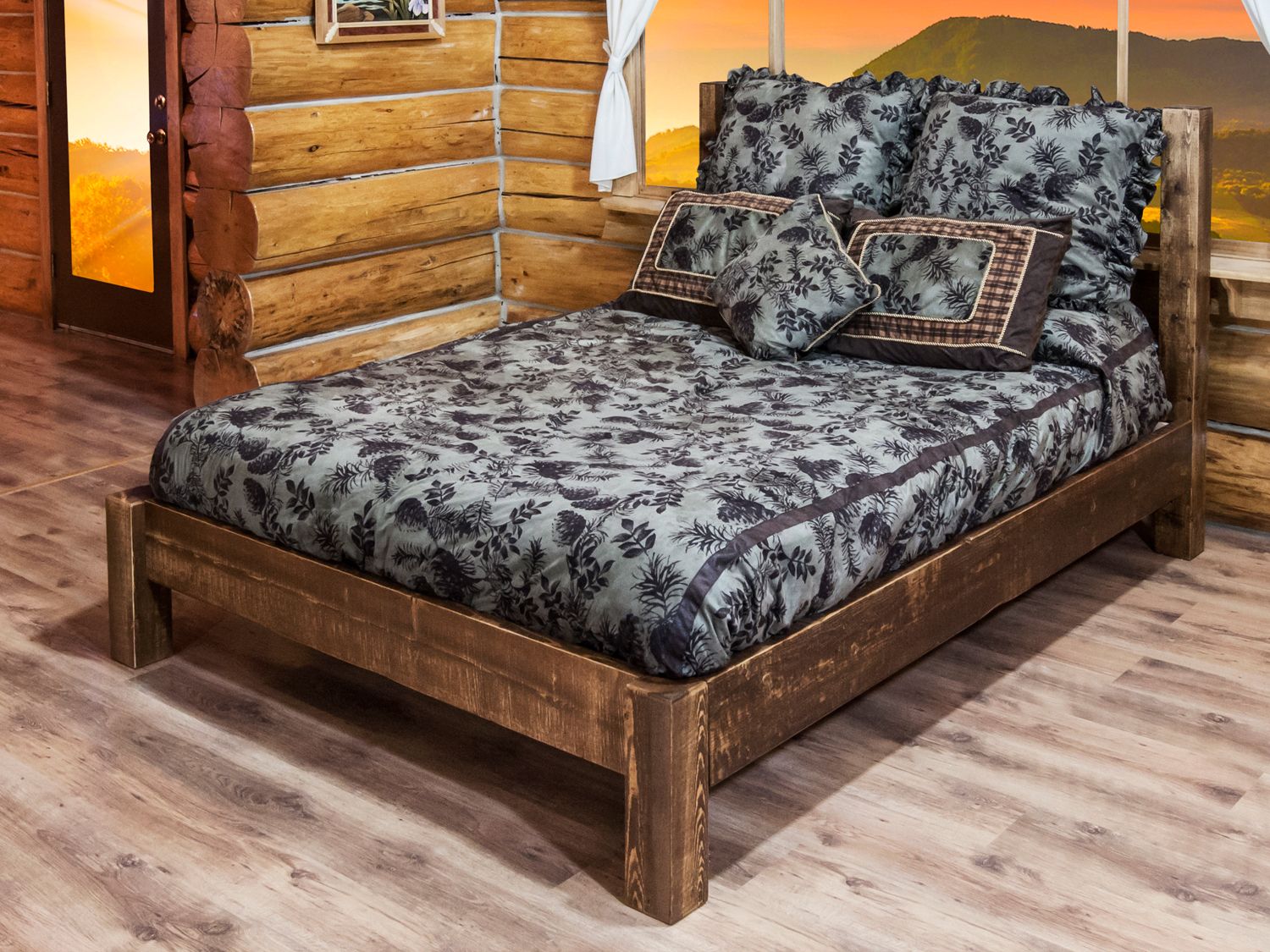 Rustic Rough Sawn Pine Platform Bed