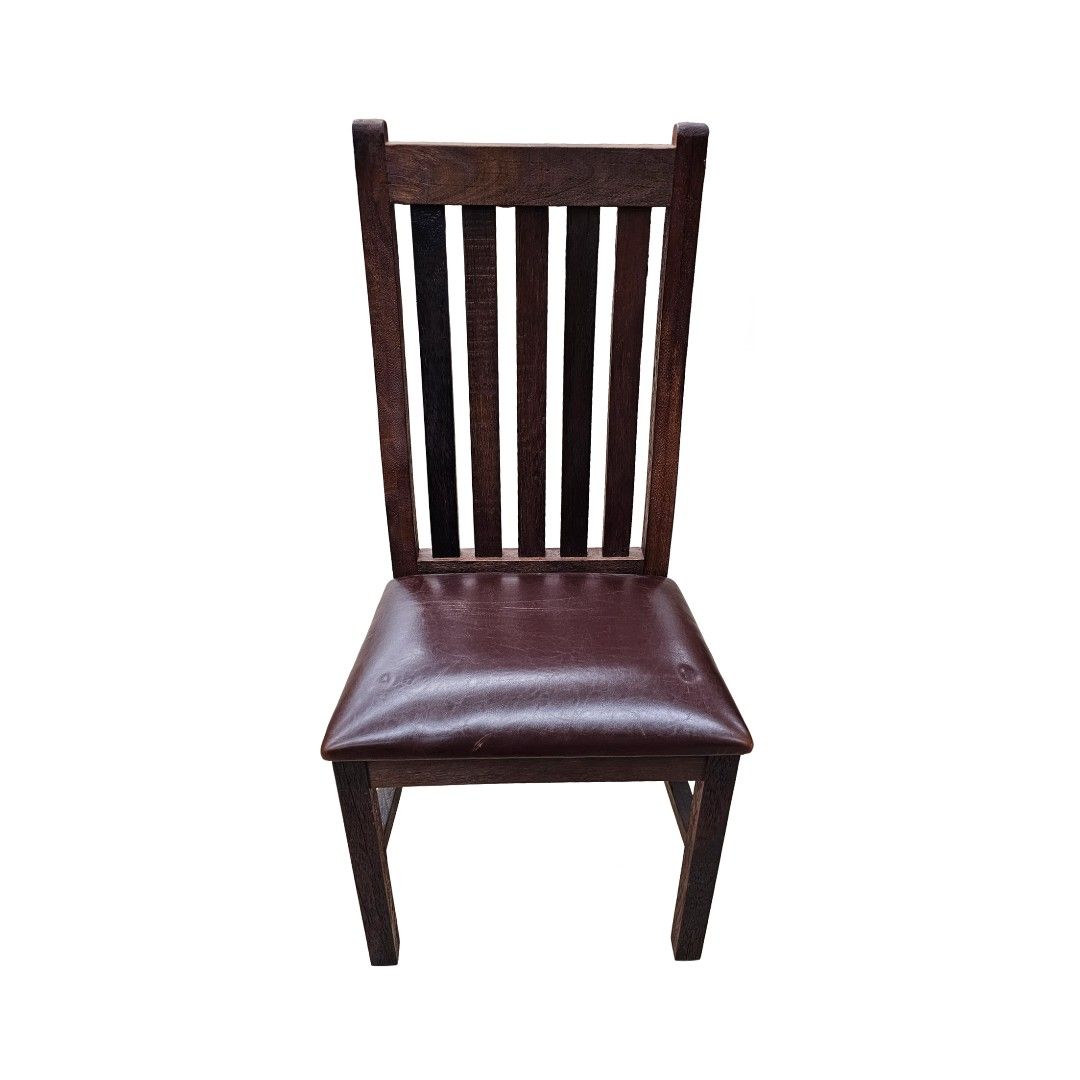 Reclaimed Heritage Curved Back Barn Wood Dining Chair with Leather Seat
