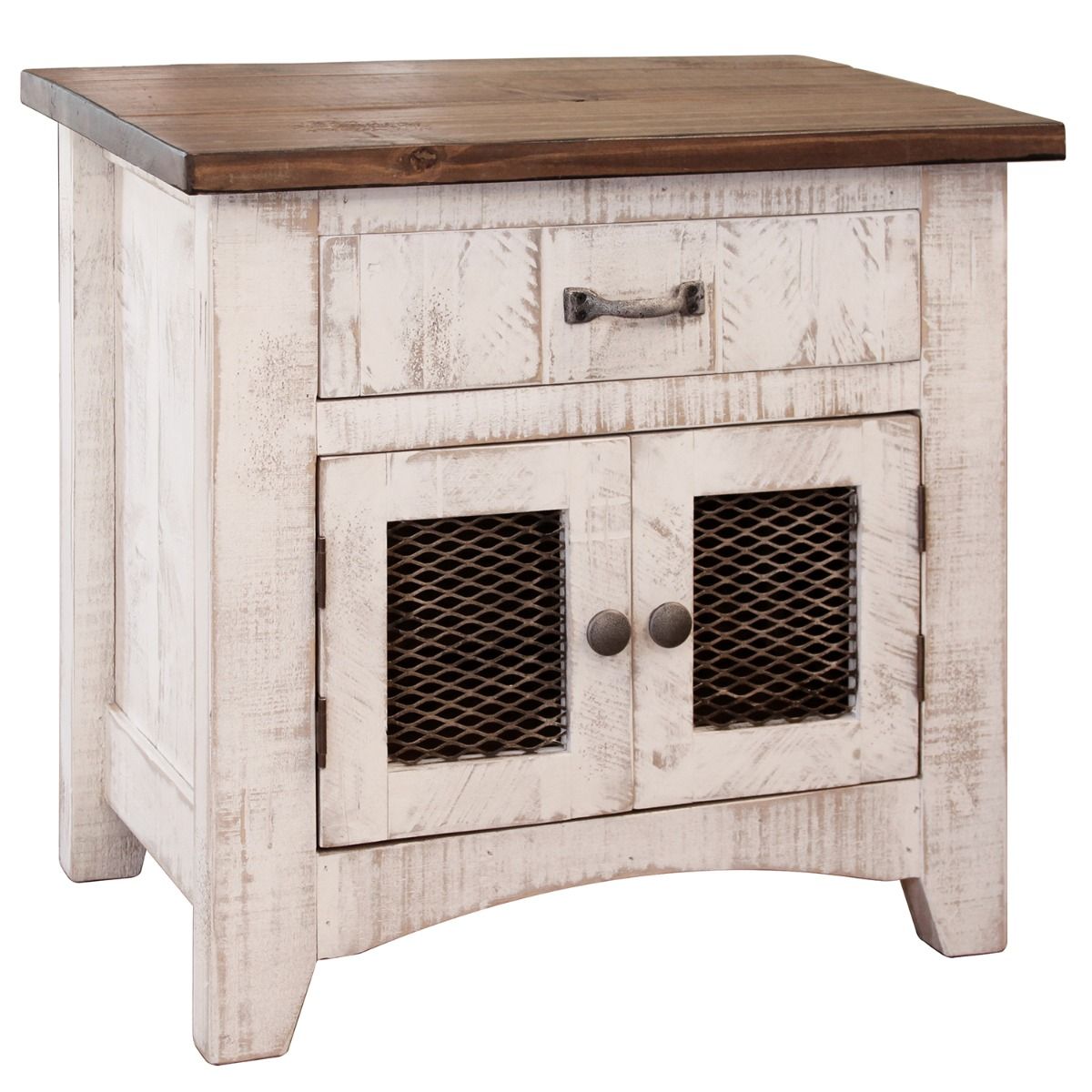 white rustic bedside table